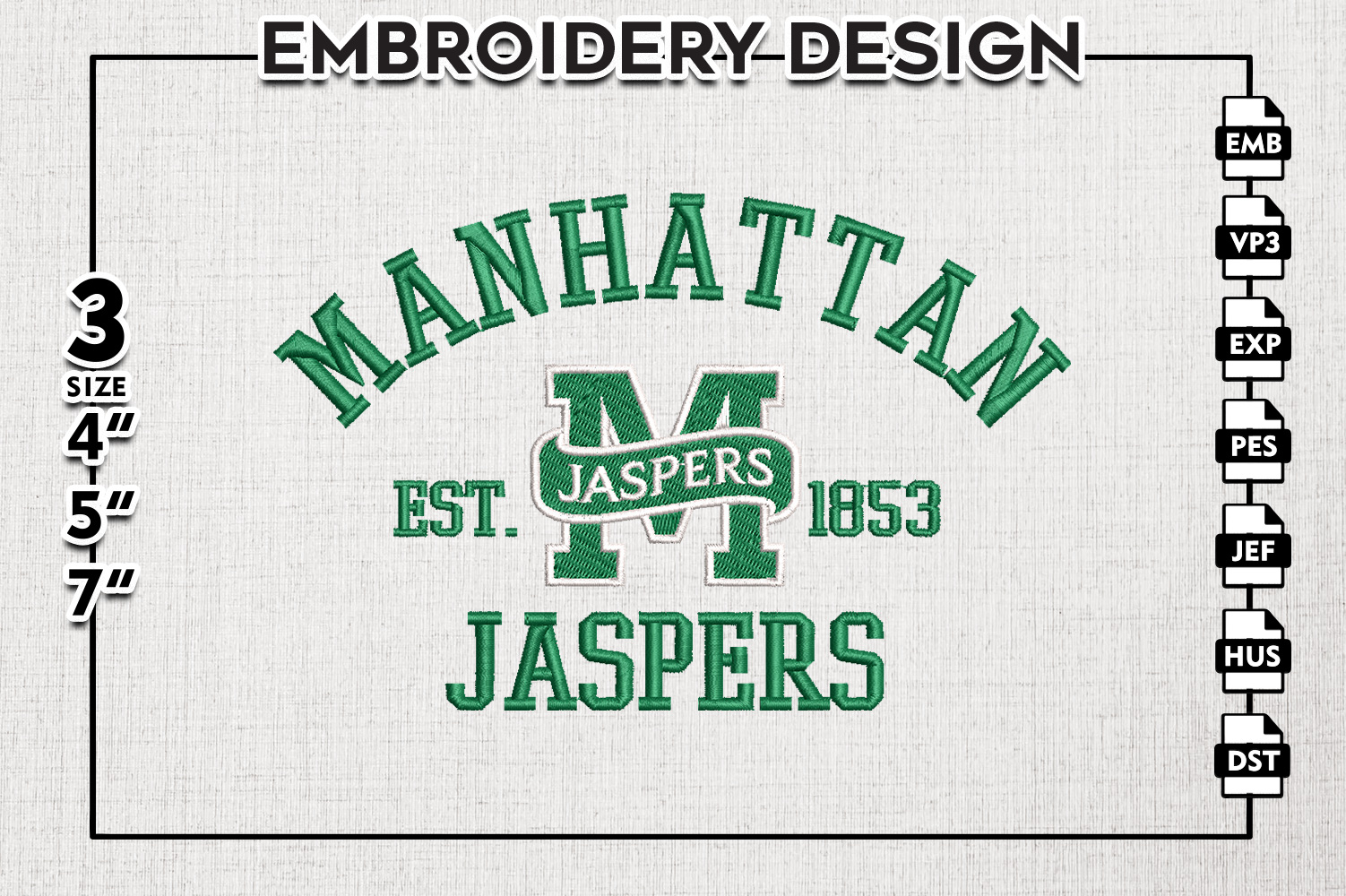 Manhattan Jaspers Est 1853 Embroidery Designs, NCAA Manhattan Jaspers ...
