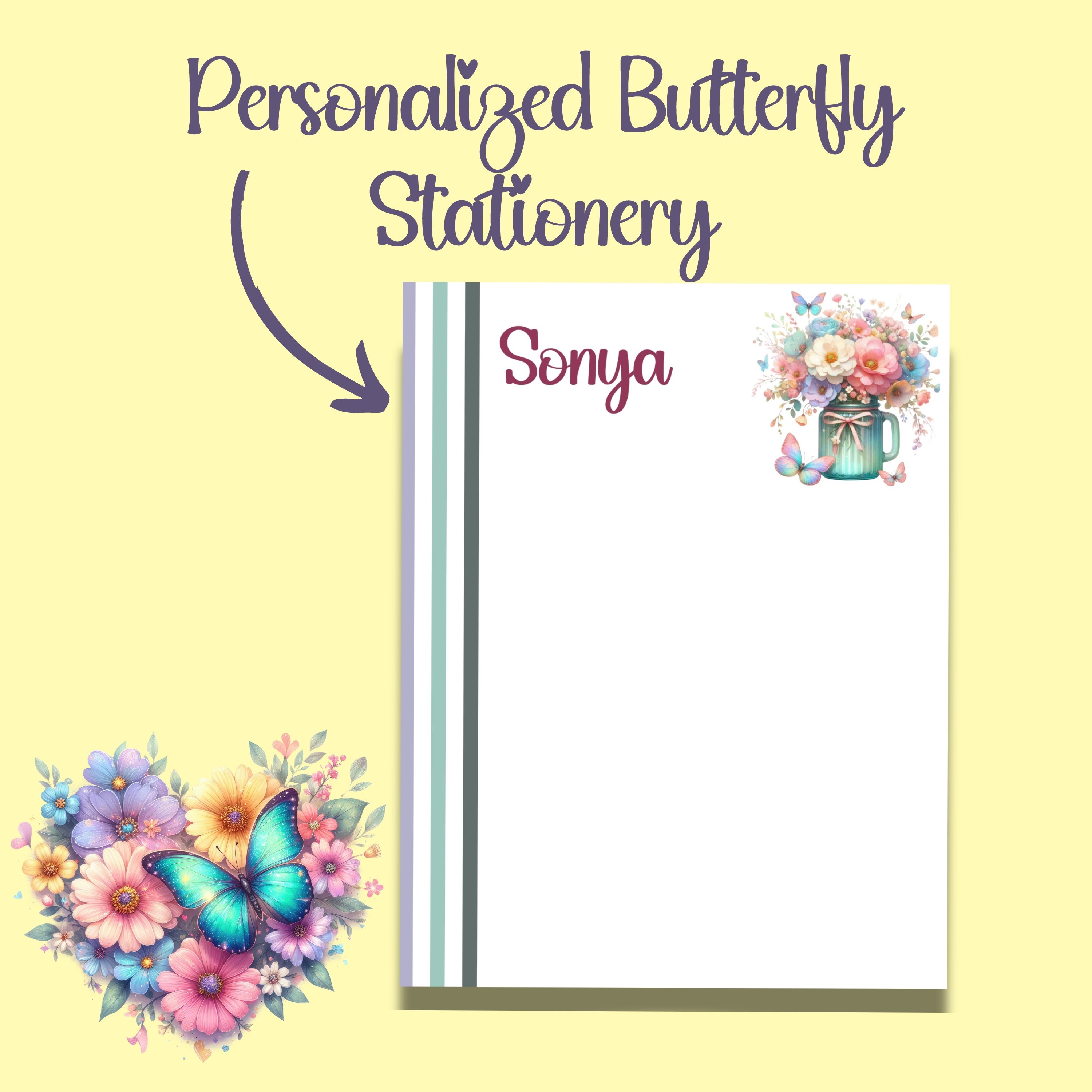 Personalized Retro Butterfly Stationery | Printable Retro Butterly ...