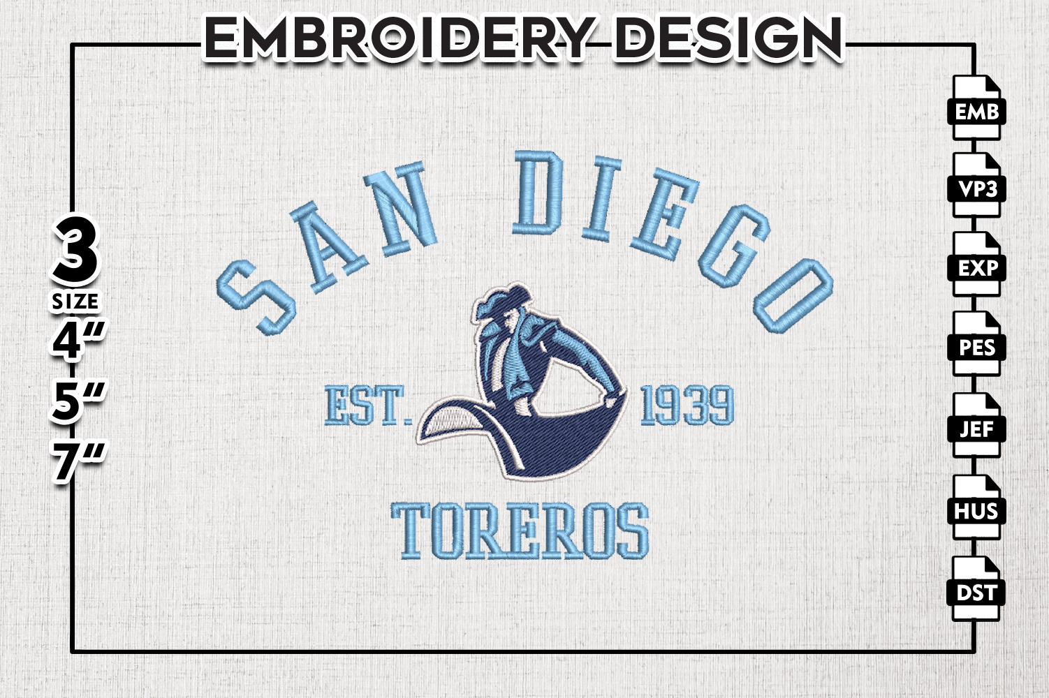 San Diego Toreros Est 1939 Embroidery Designs, NCAA San Diego Toreros ...