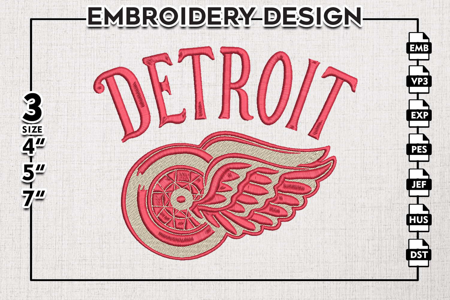 NHL Detroit Logo Embroidery Files, Detroit Red Wings Team Embroidery ...