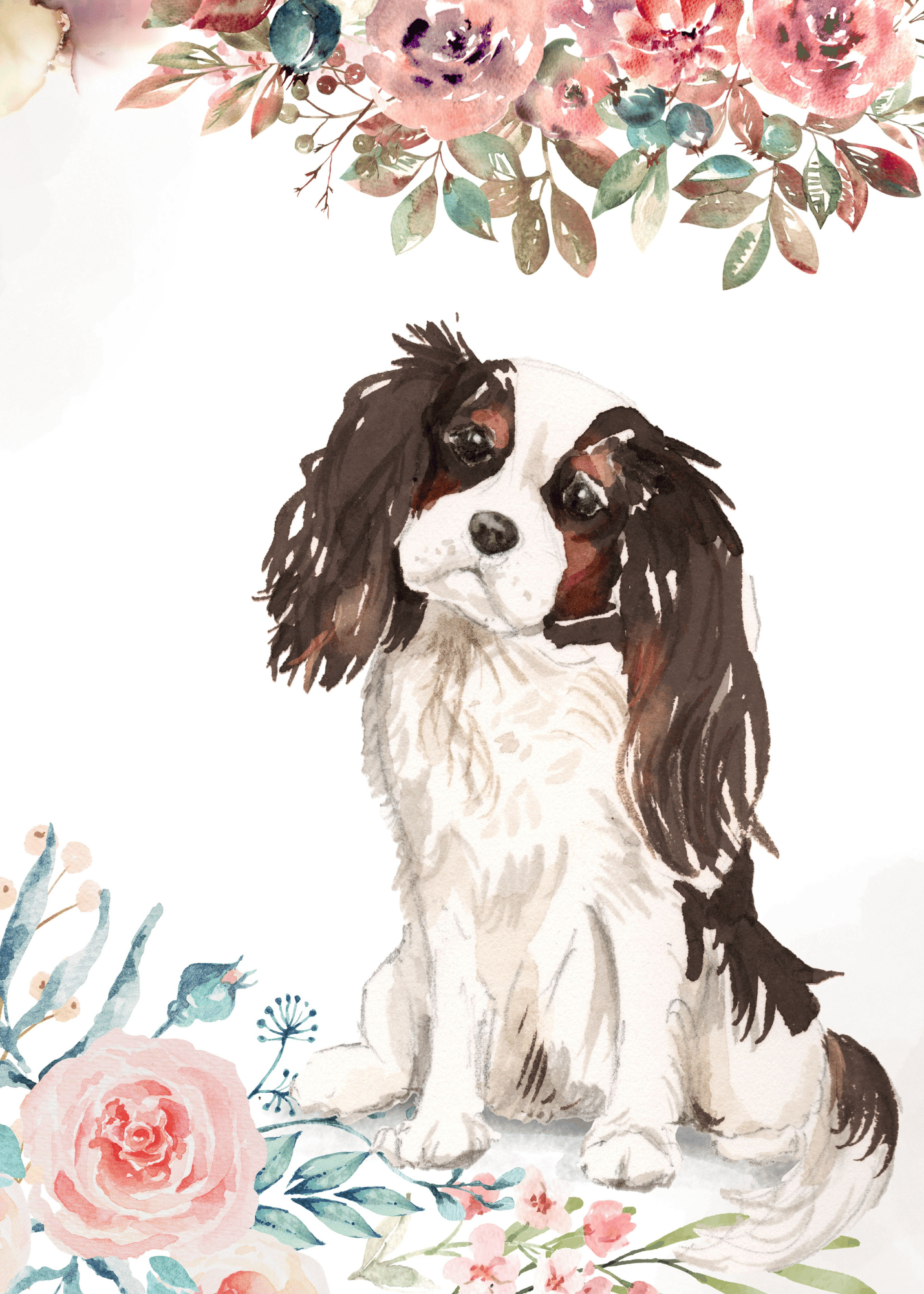 CAVALIER KCS (Tricolor) Spring Floral Printable Card - Payhip