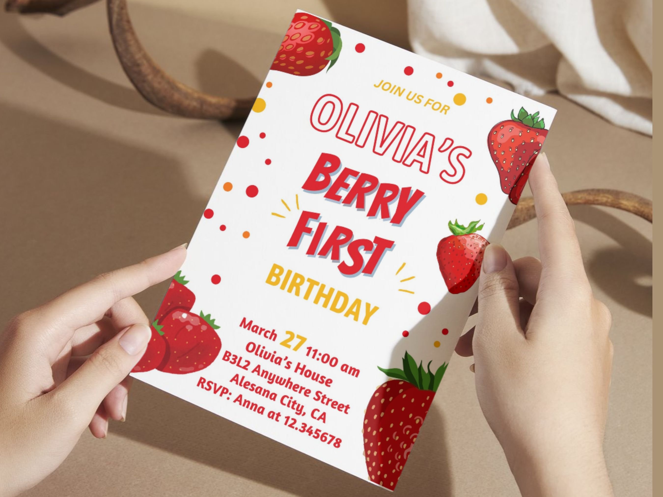 Berry First Birthday Invitation Strawberry First Birthday Invite - Payhip