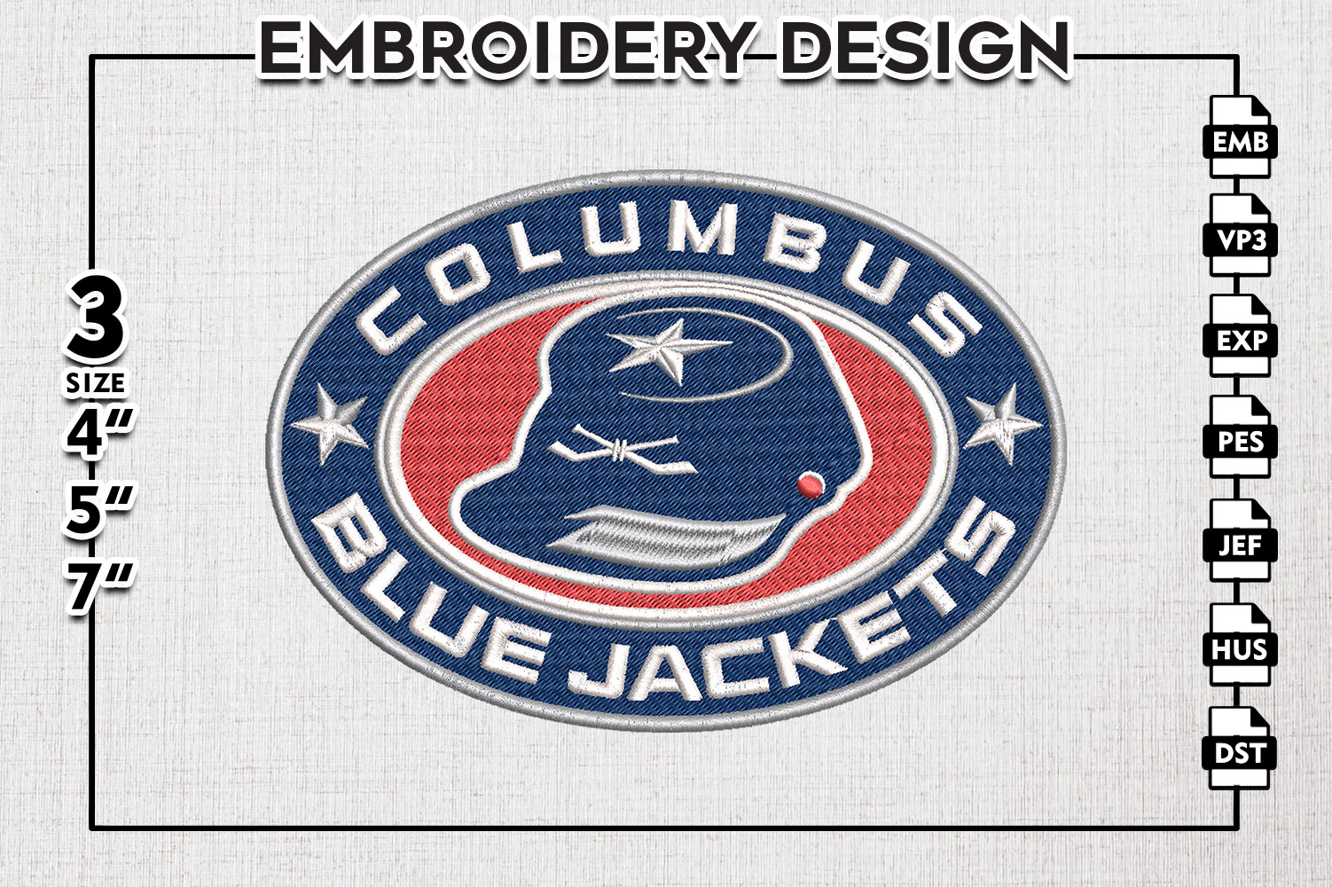 Columbus Blue Jackets NHL Round Logo Embroidery Files, NHL Columbus ...