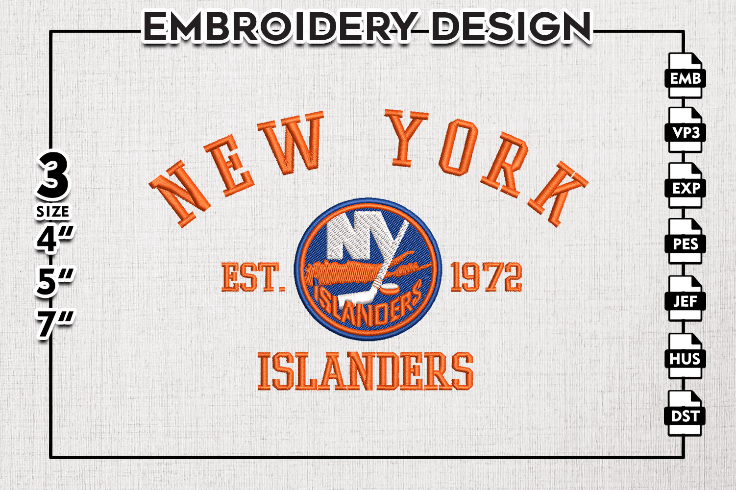 New York Islanders Est 1972 Embroidery Files, NHL New York Islanders ...