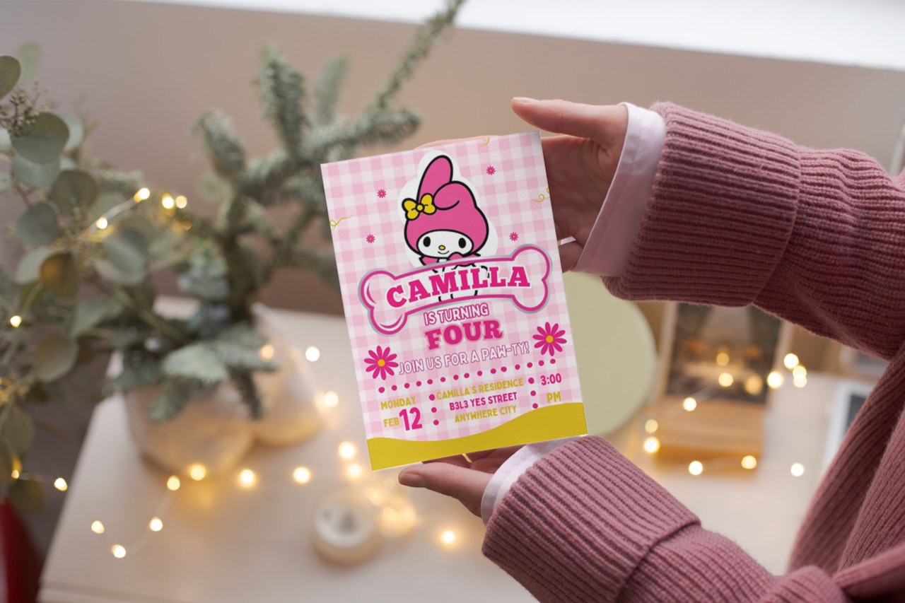 Kawaii My Melody Birthday Invitation Template Hello Kitty Party - Payhip