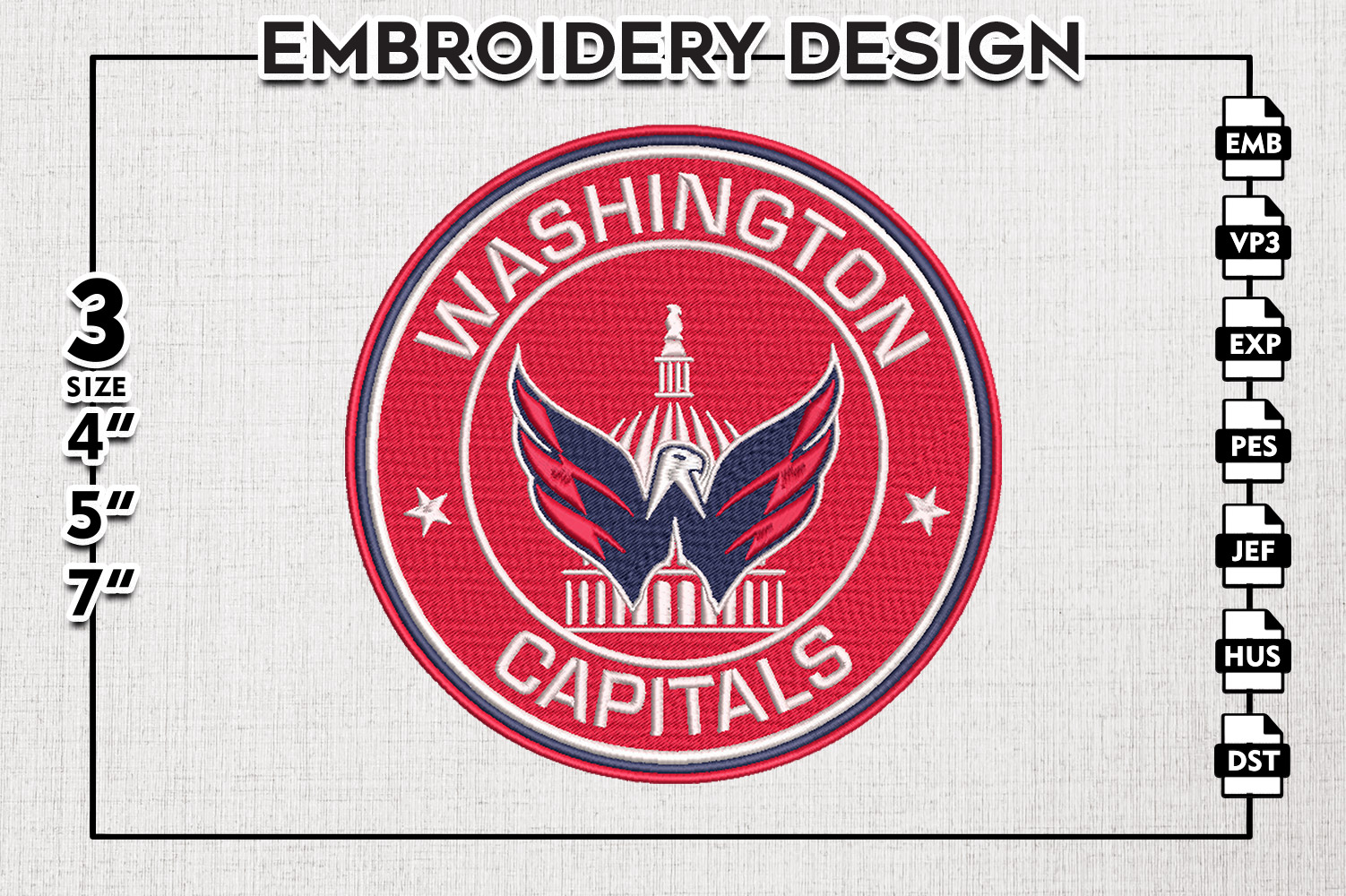 Washington Capitals NHL Round Logo Embroidery Files, NHL Washington ...