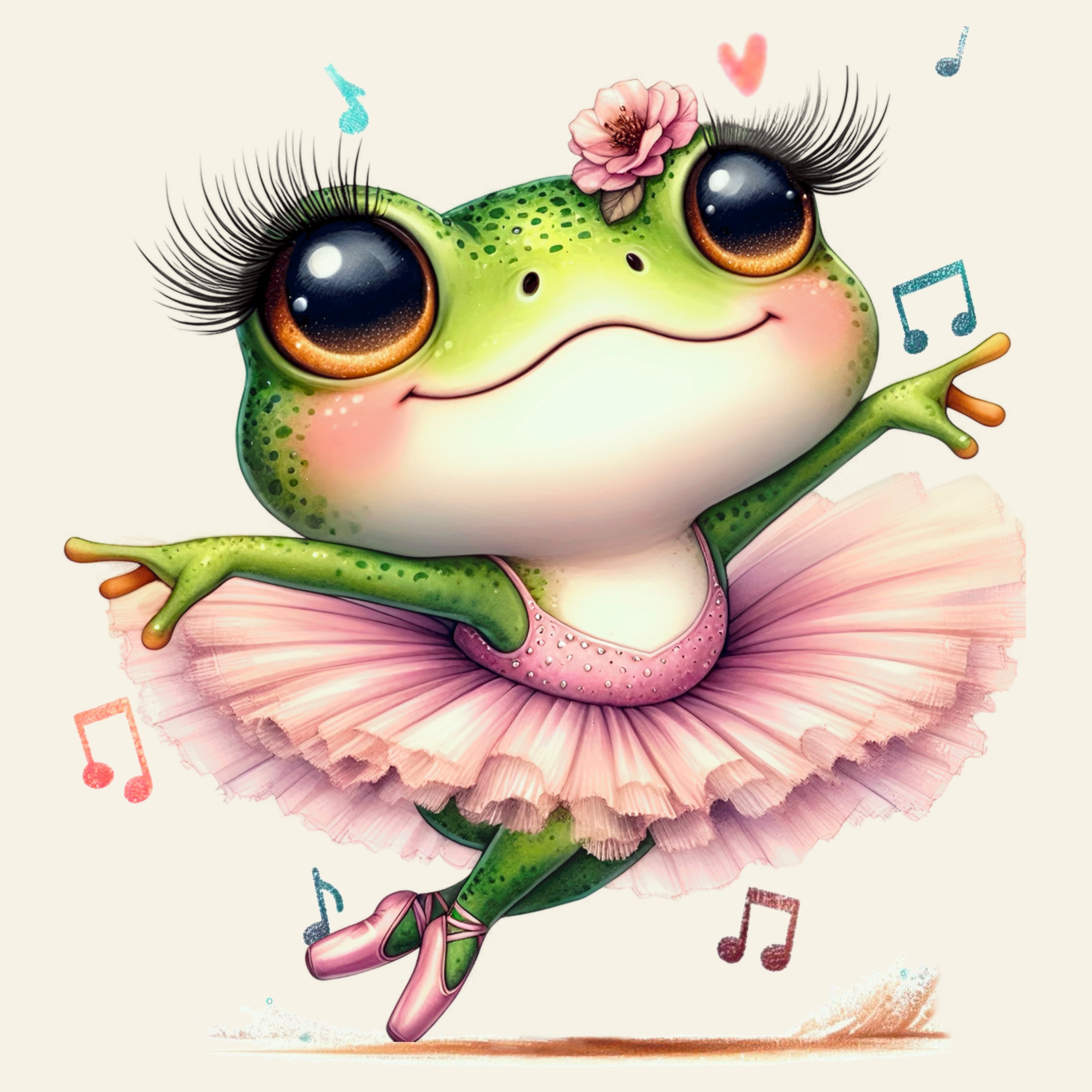 Beautiful dancing frog with pink tutu and ballet slippers. No text ...