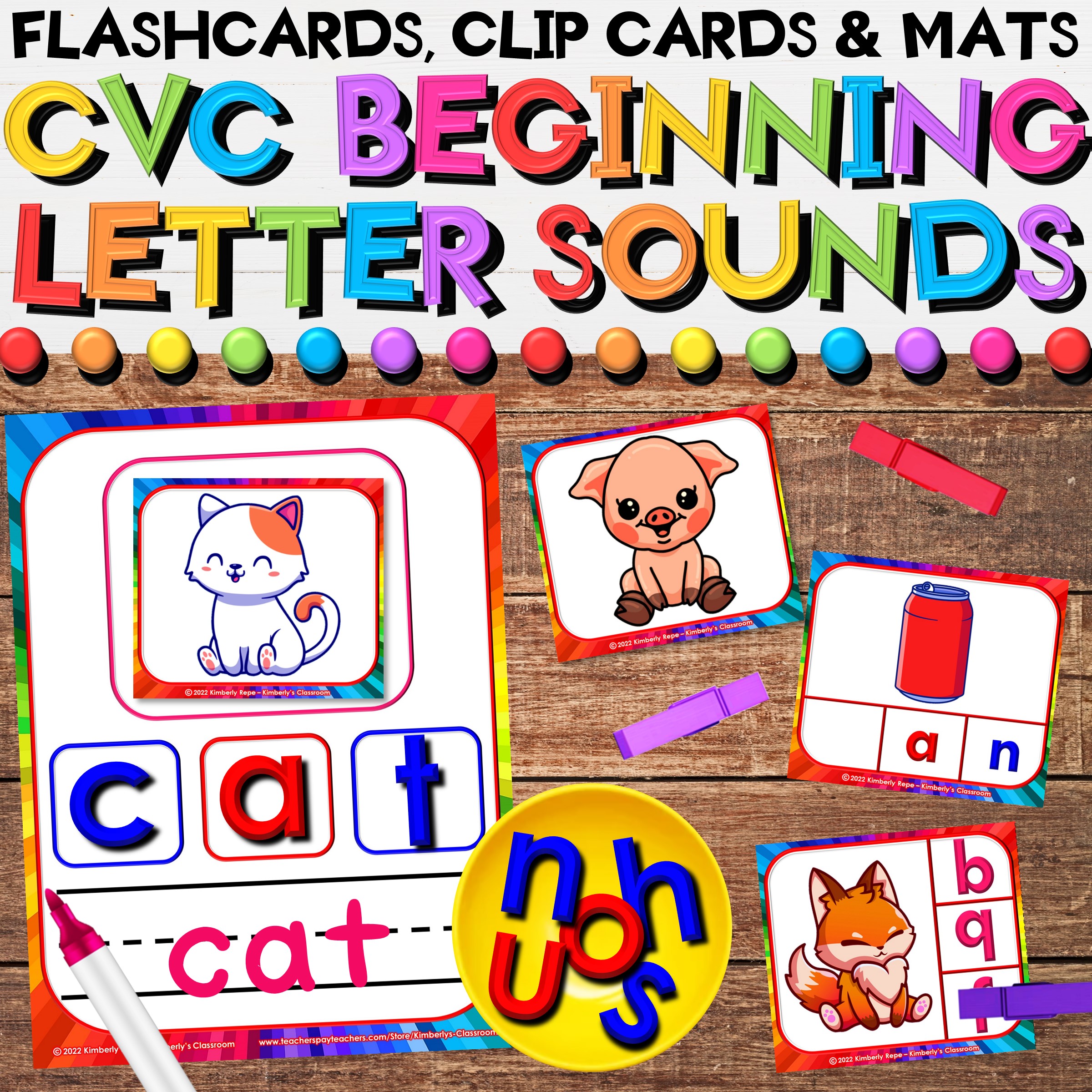 CVC Beginning Letter Sounds Centers - Task Cards, Flash Cards & Play ...