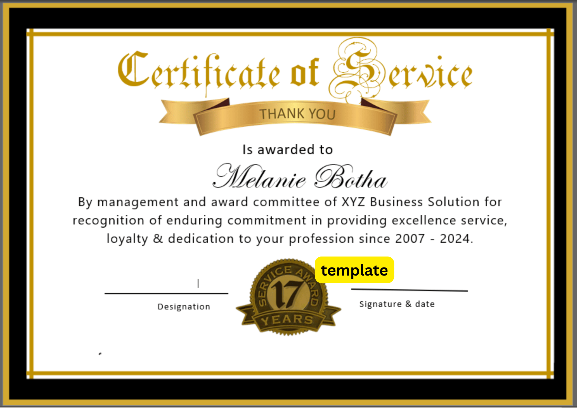 CT0115 - 17 years service. Word Template with customized logo ...