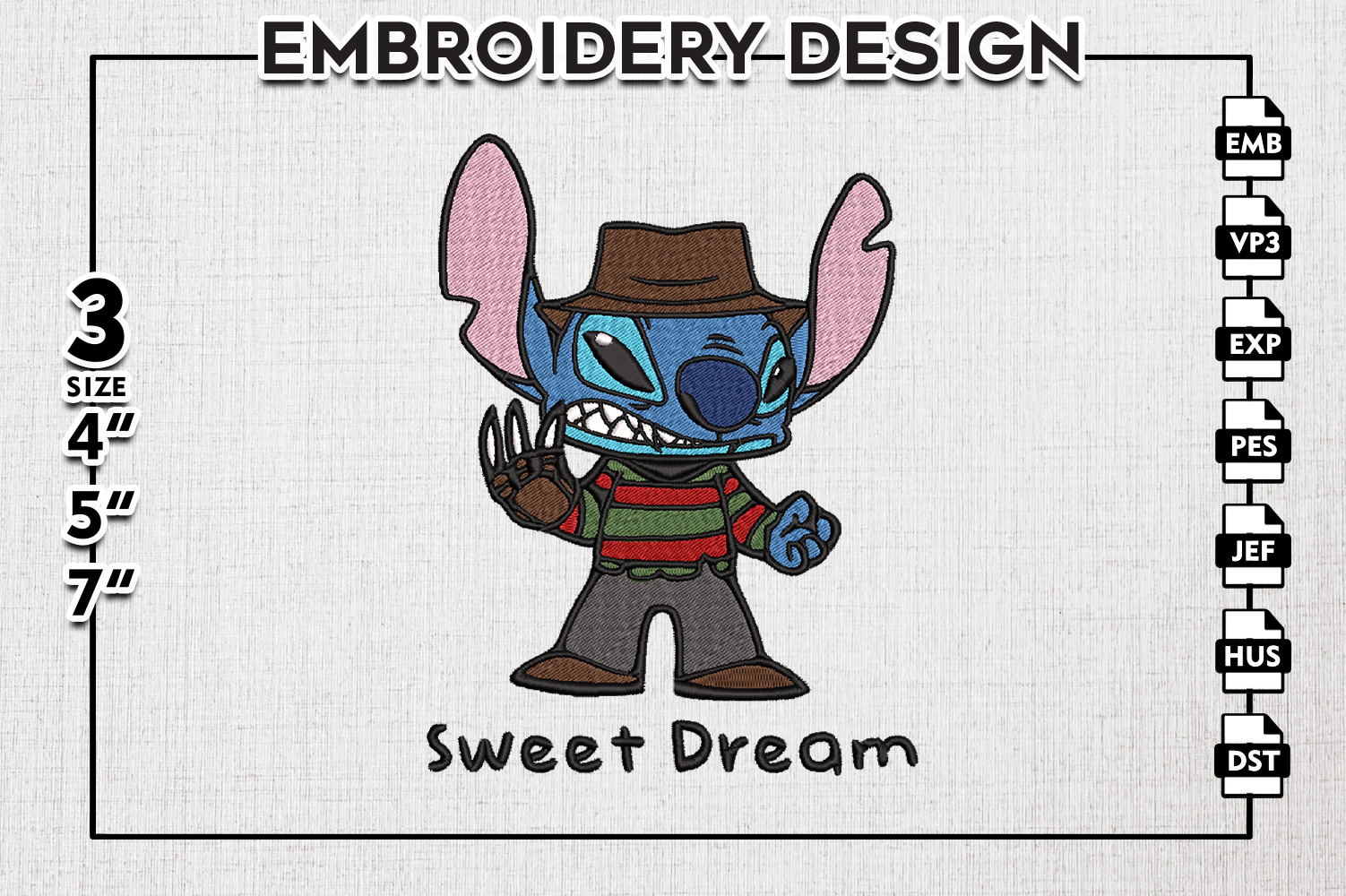 Stitch In Freddy Frueger Sweet Dream Embroidery Designs, Halloween ...