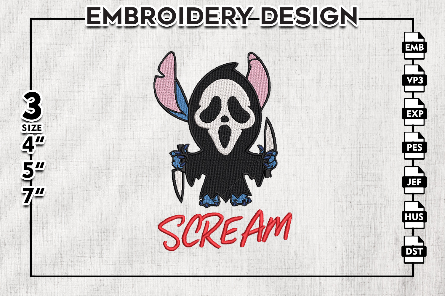 Stitch In Scream Mask Embroidery Designs, Horror Characters Embroidery ...