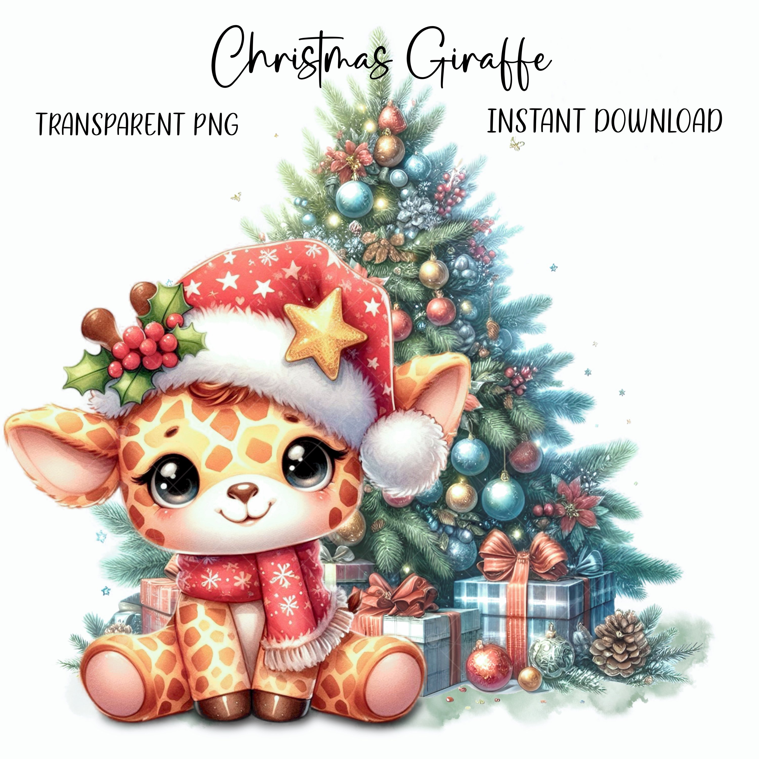 Beautiful Christmas giraffe, watercolour with Christmas tree. For ...