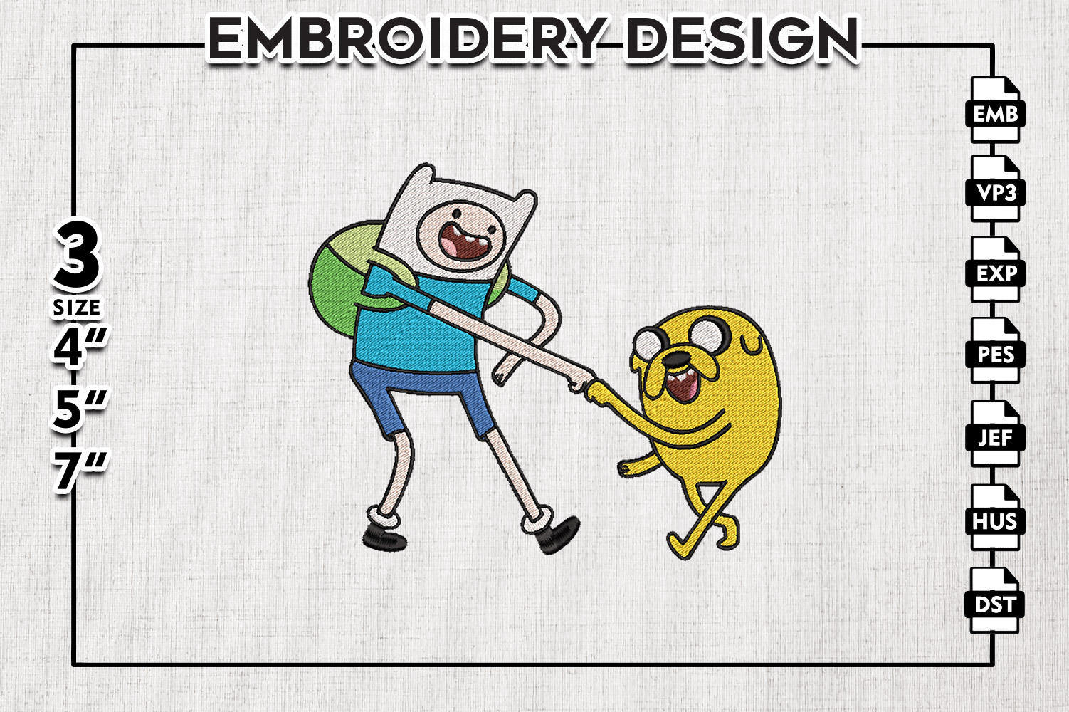 Finn and Jake Embroidery Designs, Adventure Time Embroidery, Cartoon ...