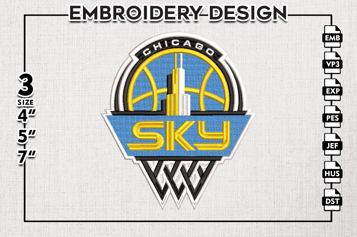 WNBA Chicago Sky Embroidery Designs, WNBA Chicago Sky Team Logo ...