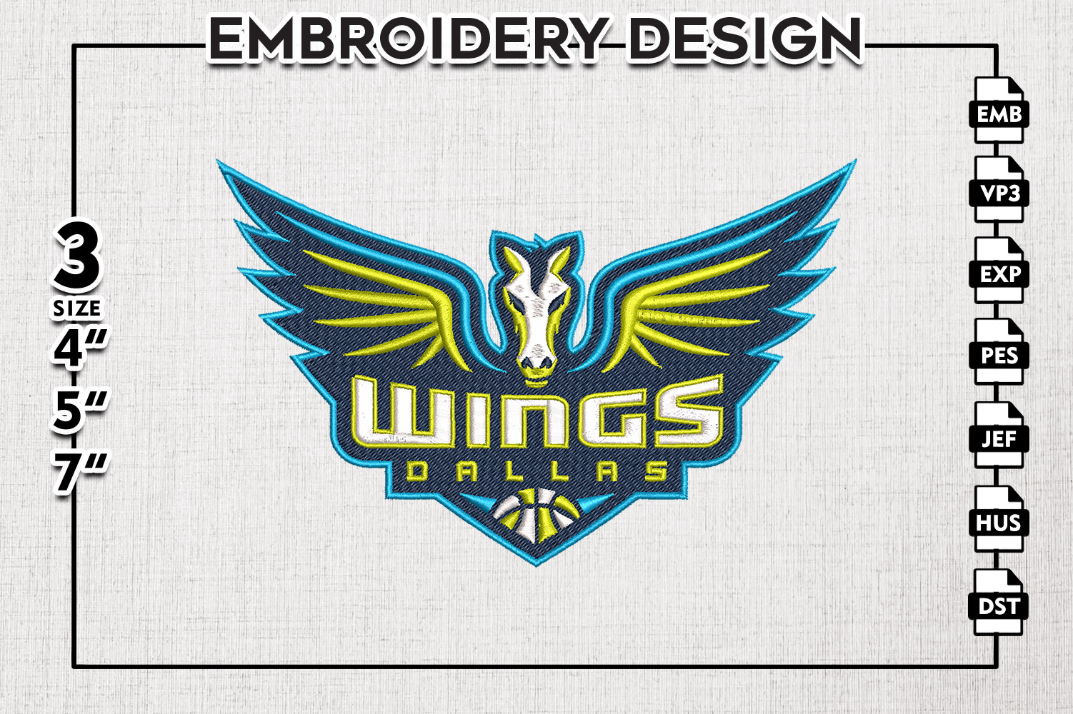 WNBA Dallas Wings Embroidery Designs, WNBA Dallas Wings Team Logo ...