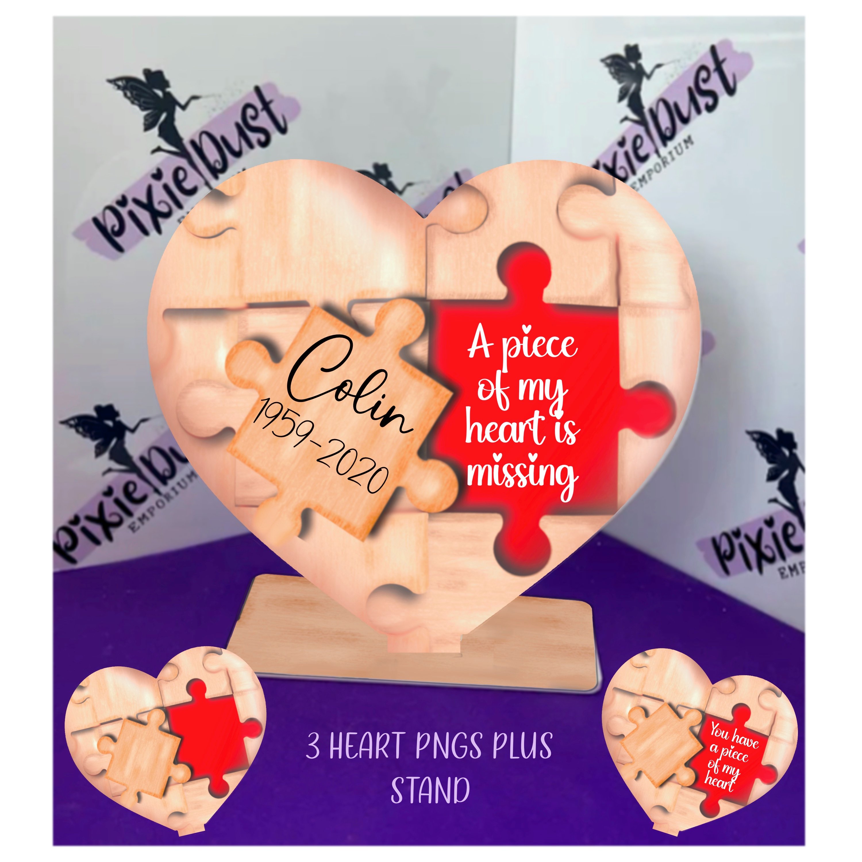 A piece of my heart. 3 Beautiful jigsaw hearts. 2 with text and 1 blank ...