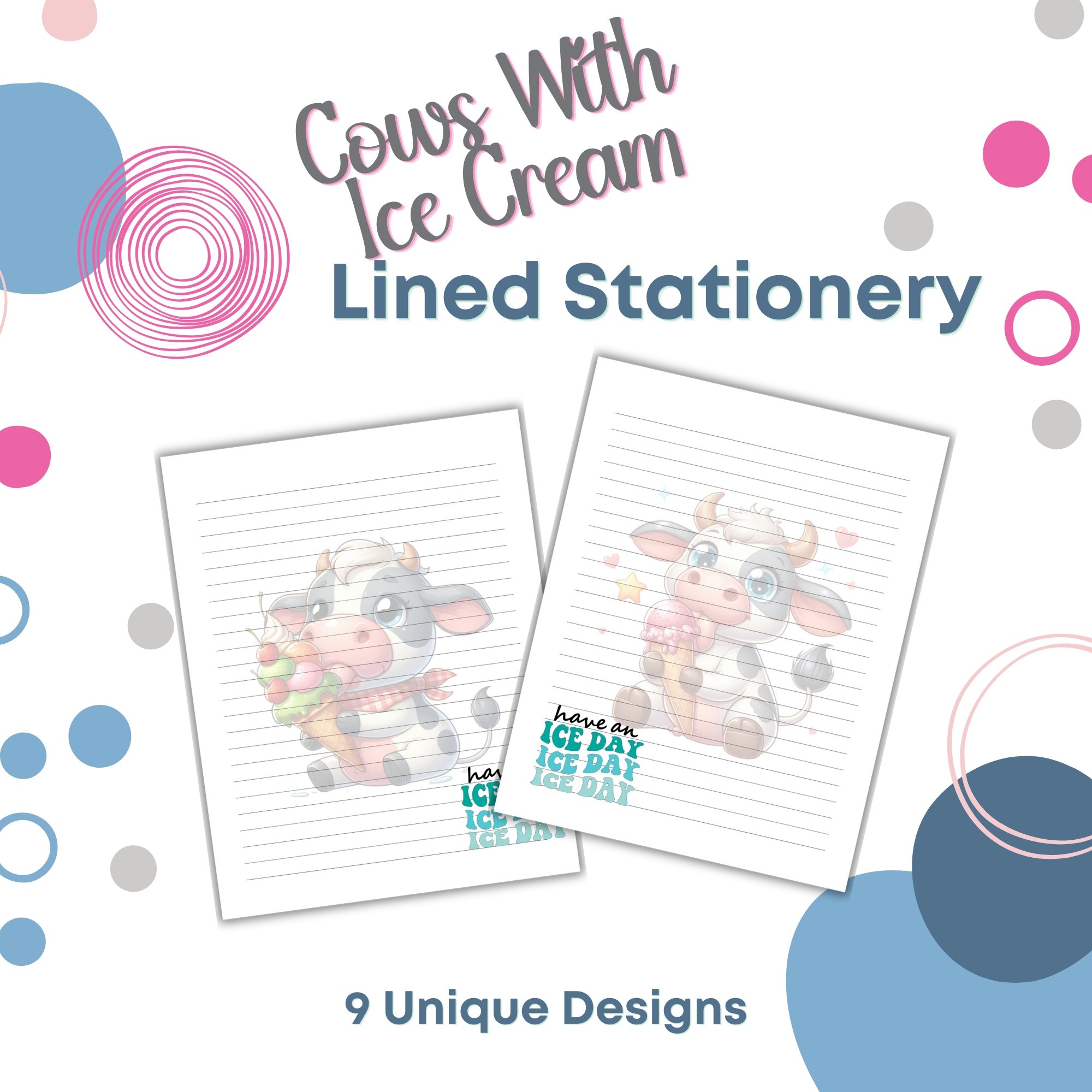 Cows Eating Ice Cream Lined Stationery | Summer Cows Lined Notepaper ...