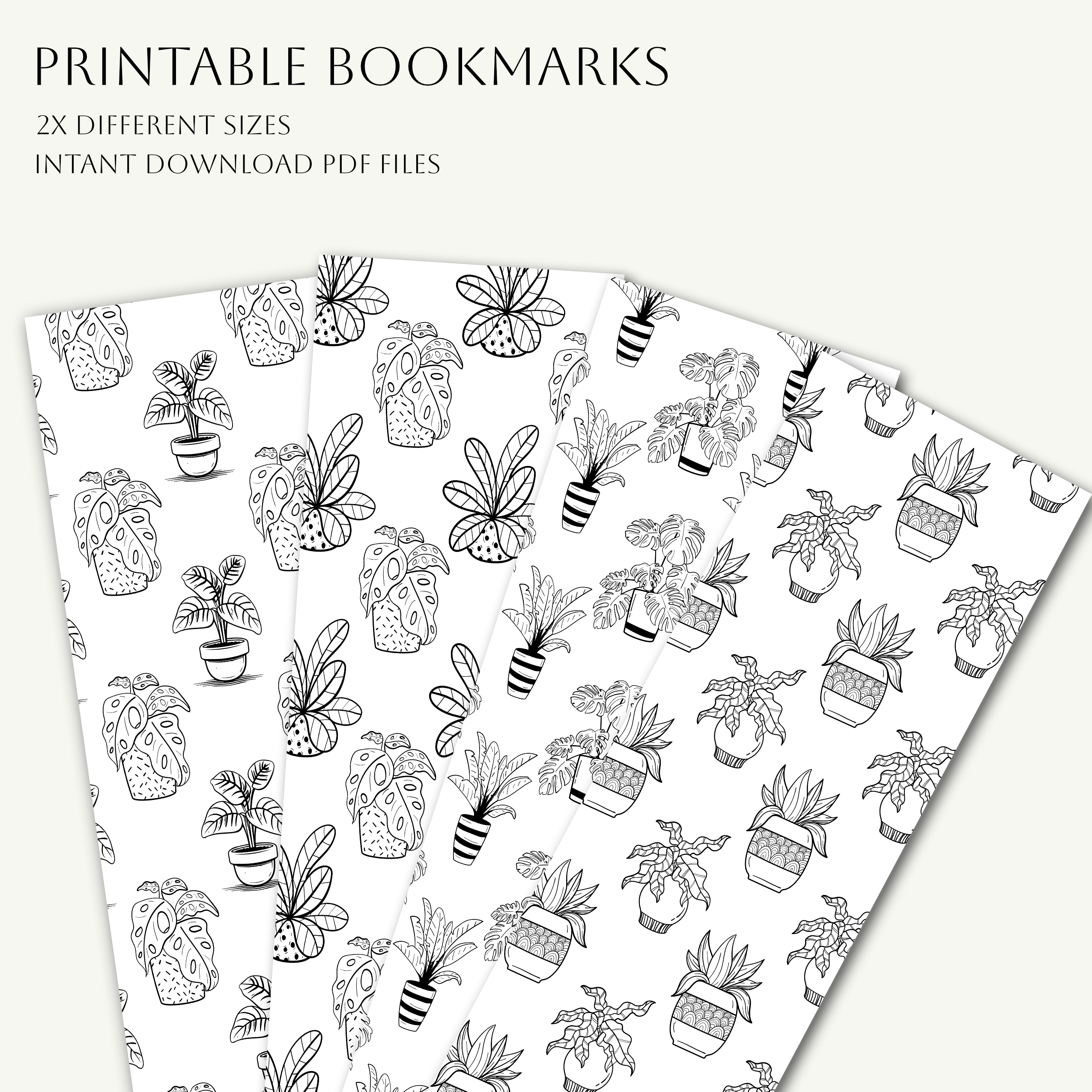 Printable Coloring Bookmarks with Indoor Plants in Pot
