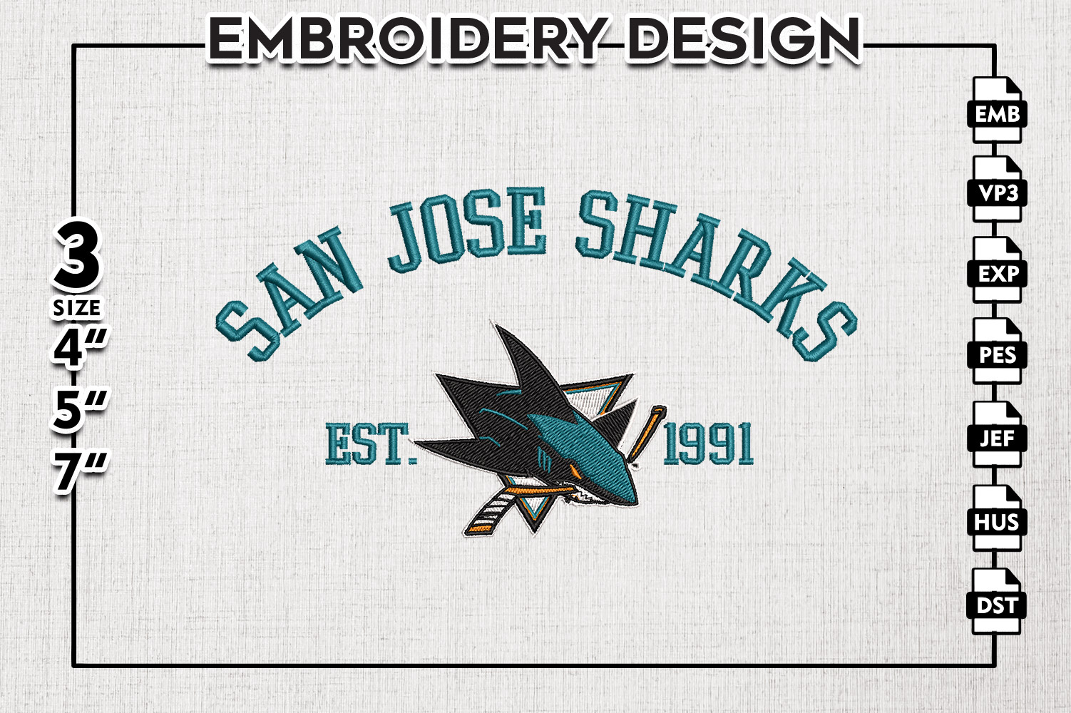 San Jose Sharks Est Logo Embroidery Designs, NHL San Jose Sharks Team ...