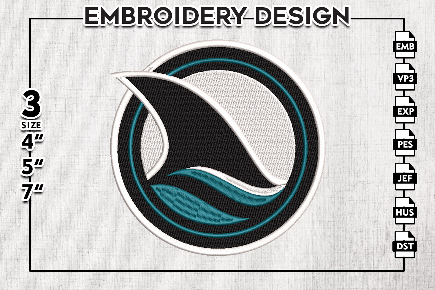 San Jose Sharks team Fin Logo Embroidery Designs, NHL San Jose Sharks ...