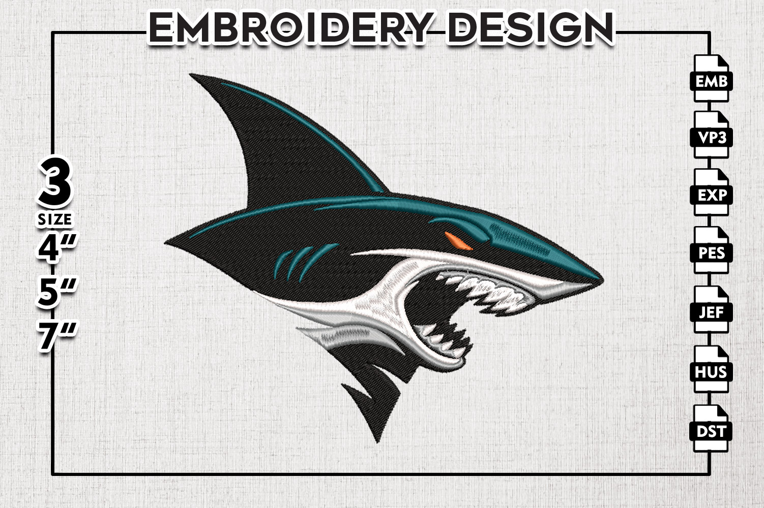 San Jose Sharks Mascot Logo Embroidery Designs, NHL San Jose Sharks ...