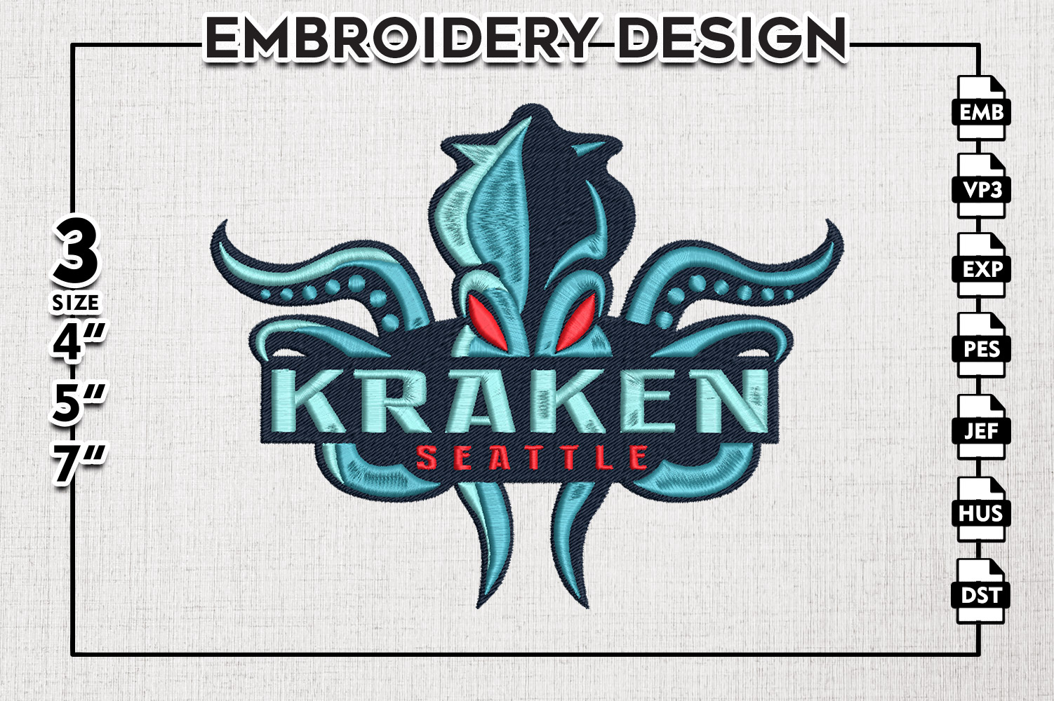 Seattle Kraken NHL Writing Mascot Logo Embroidery Designs, NHL Seattle ...