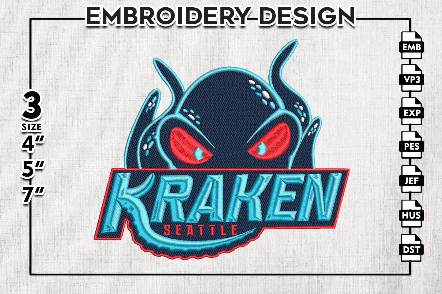 NHL Kraken Writing Head Mascot Logo Embroidery Designs, NHL Seattle ...