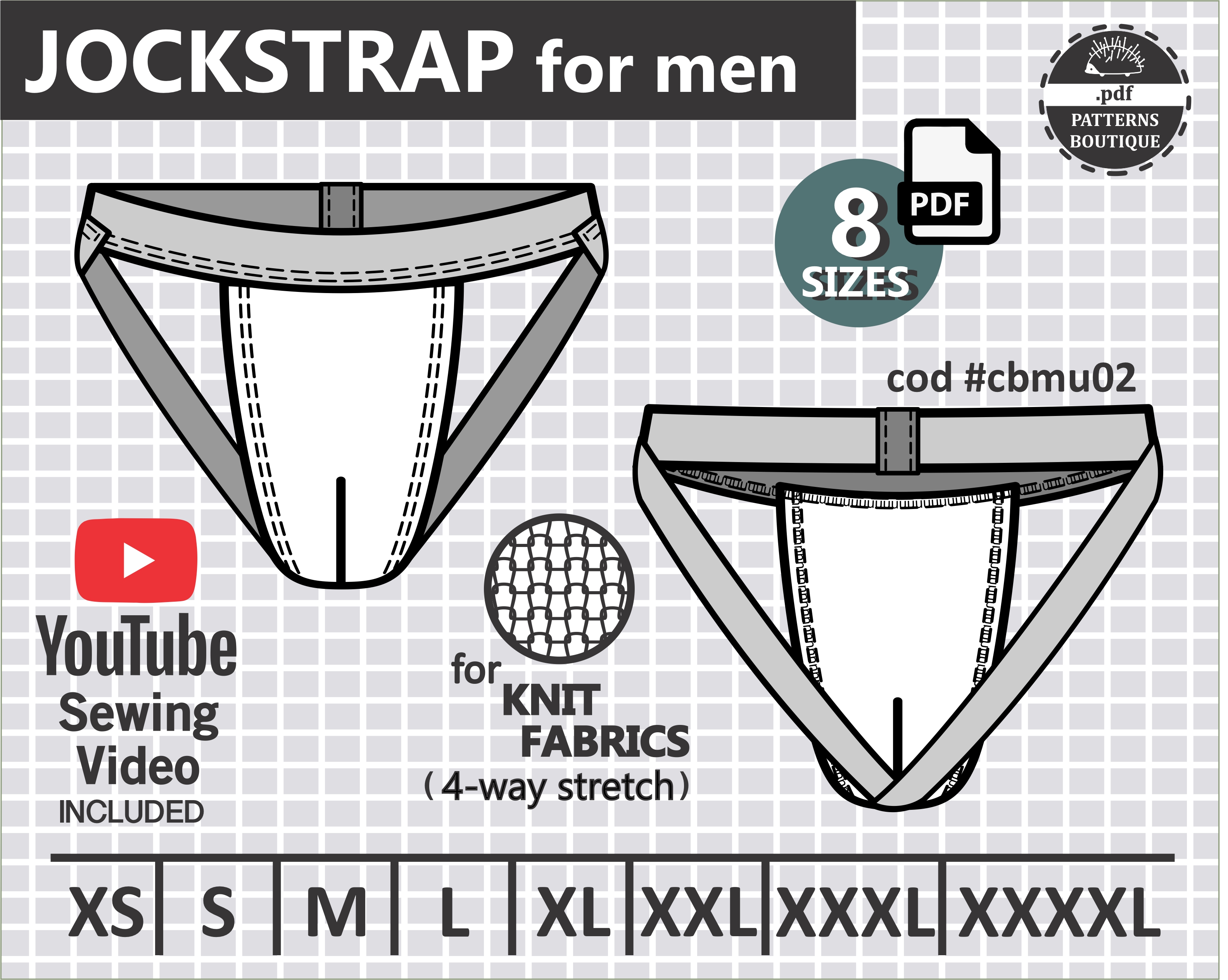 JOCKSTRAP for Men - PDF Sewing Pattern & Youtube Video / 8 Sizes: XS to ...
