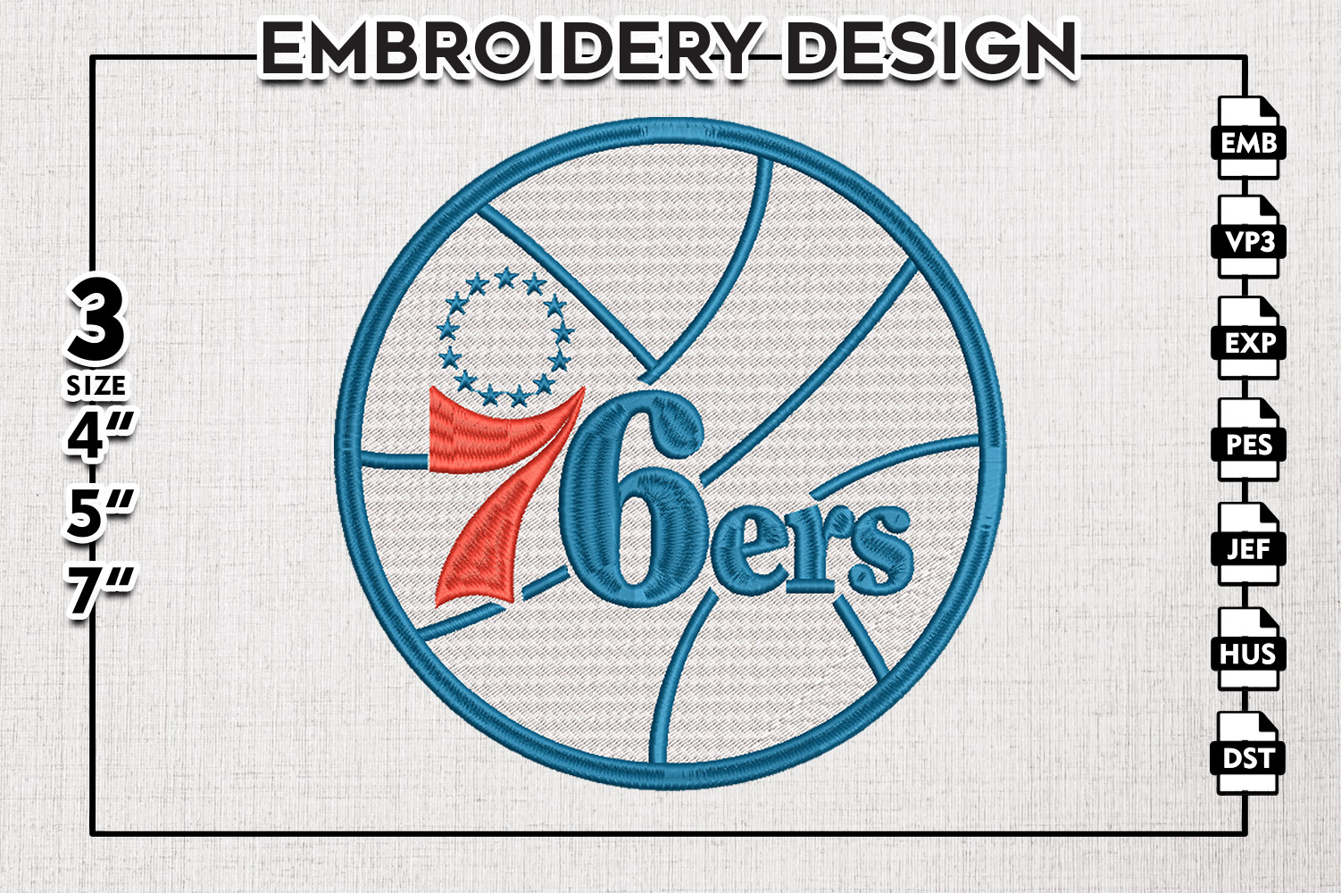 NBA 76ers Team Logo Embroidery Designs, NBA Philadelphia 76ers Team ...