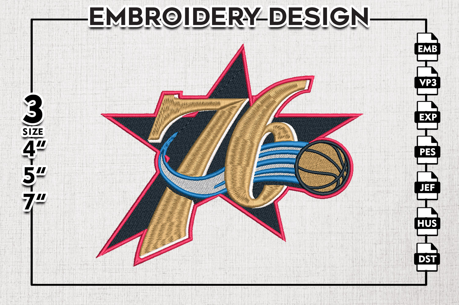 76ers NBA Ball Logo Embroidery Designs, NBA Philadelphia 76ers Team ...