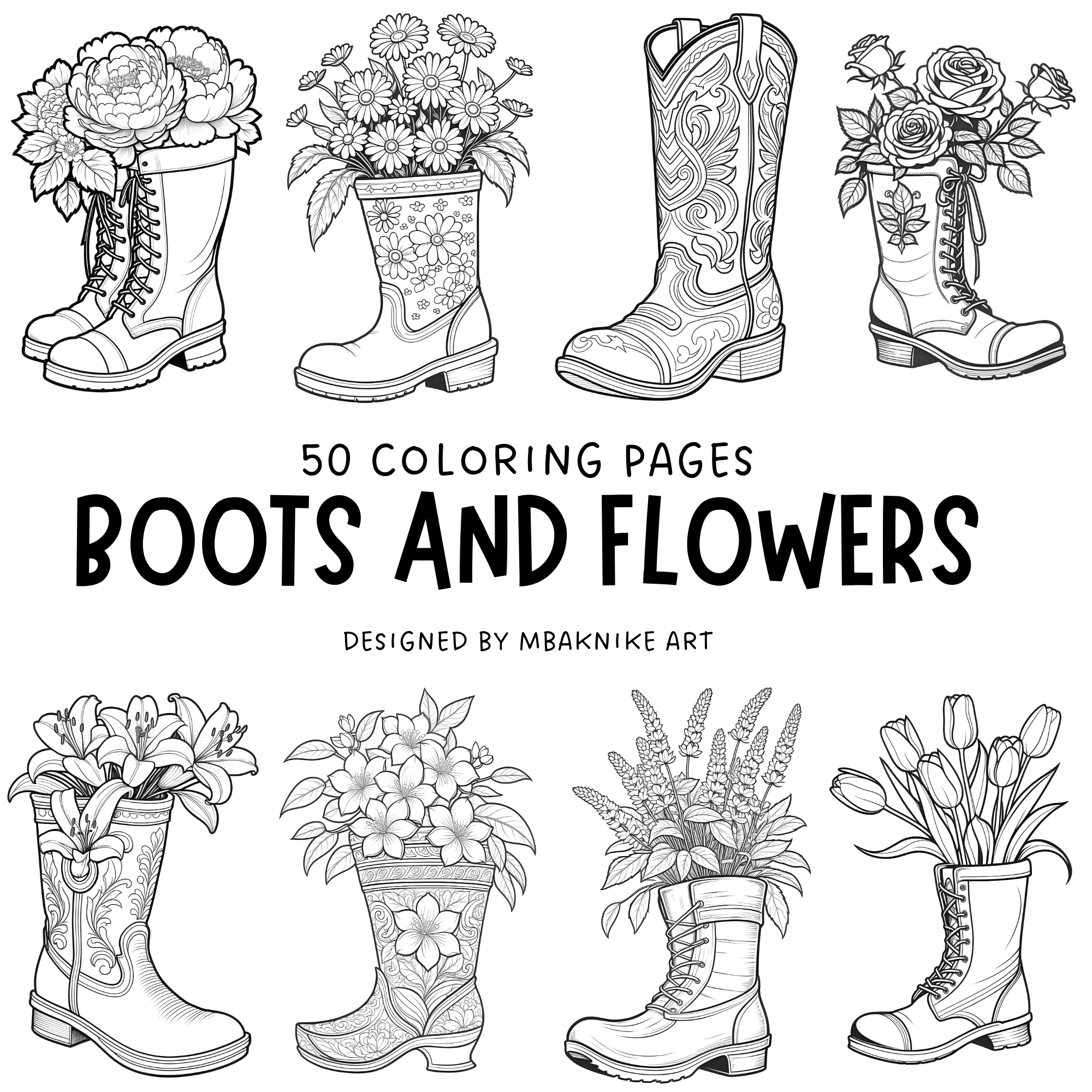 Coloring Book: Boots and Flowers - Payhip