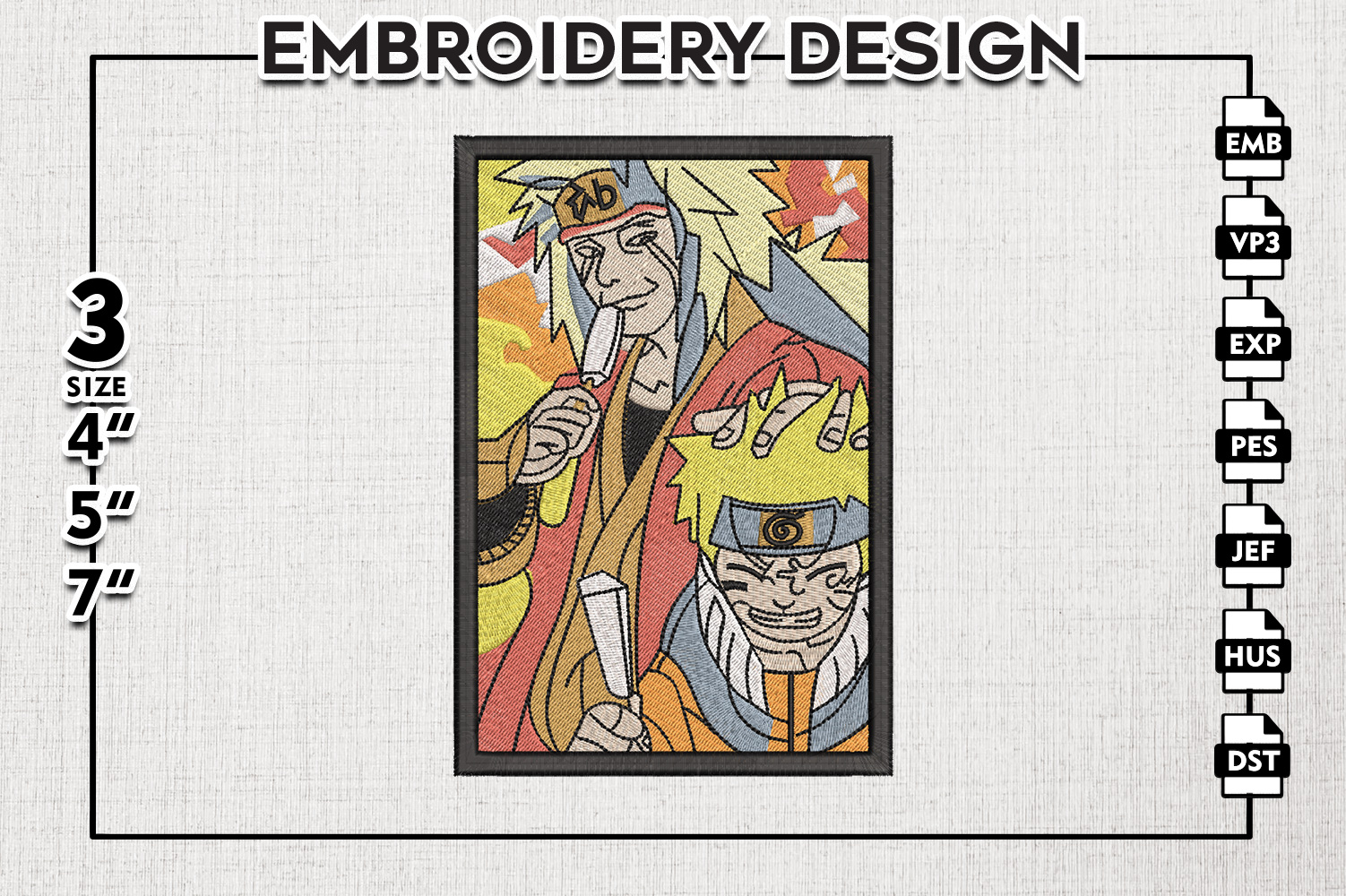 Jiraiya Rectangle Embroidery Files, Naruto Embroidery Designs, 3 sizes ...