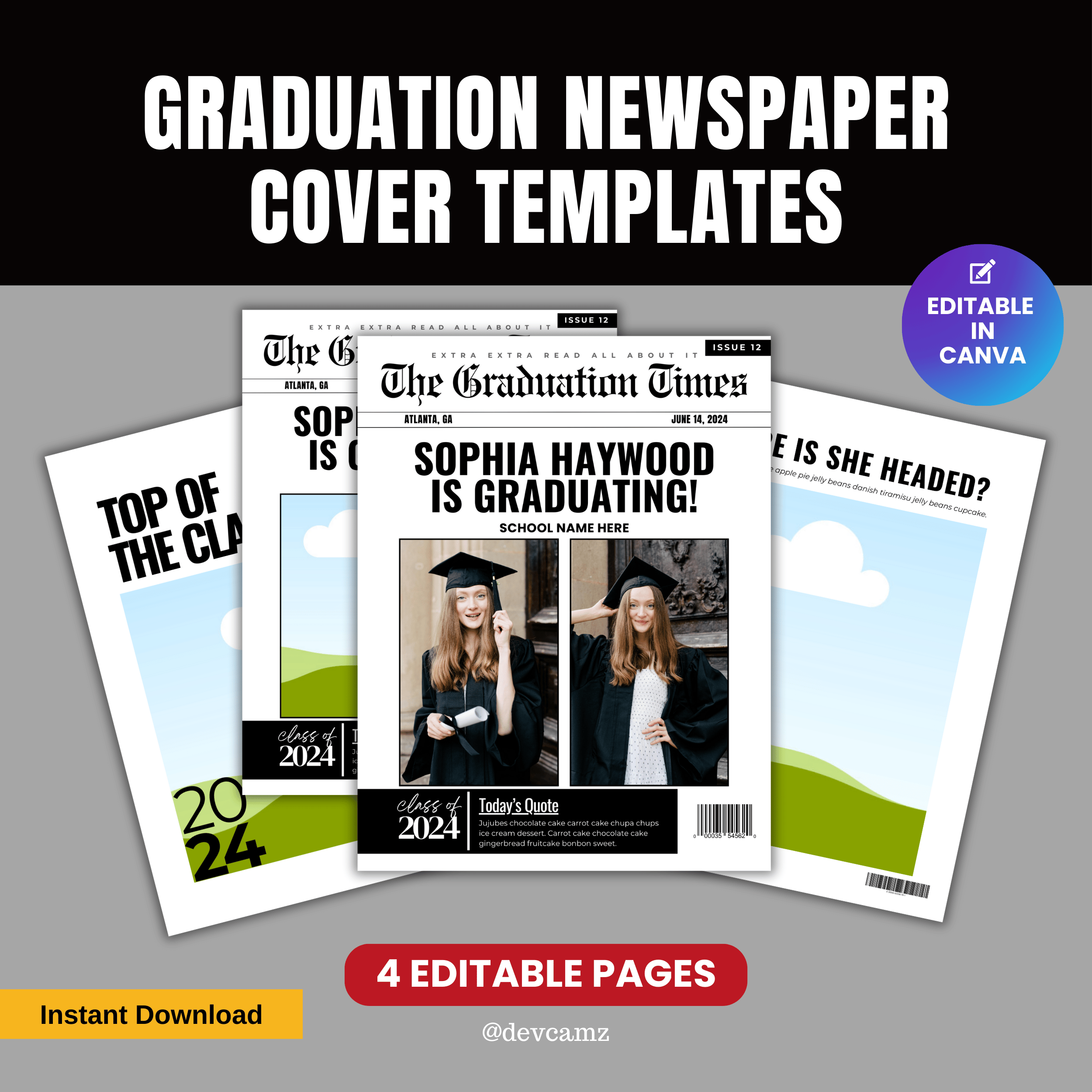Graduation Newspaper Cover Template 1 - Payhip