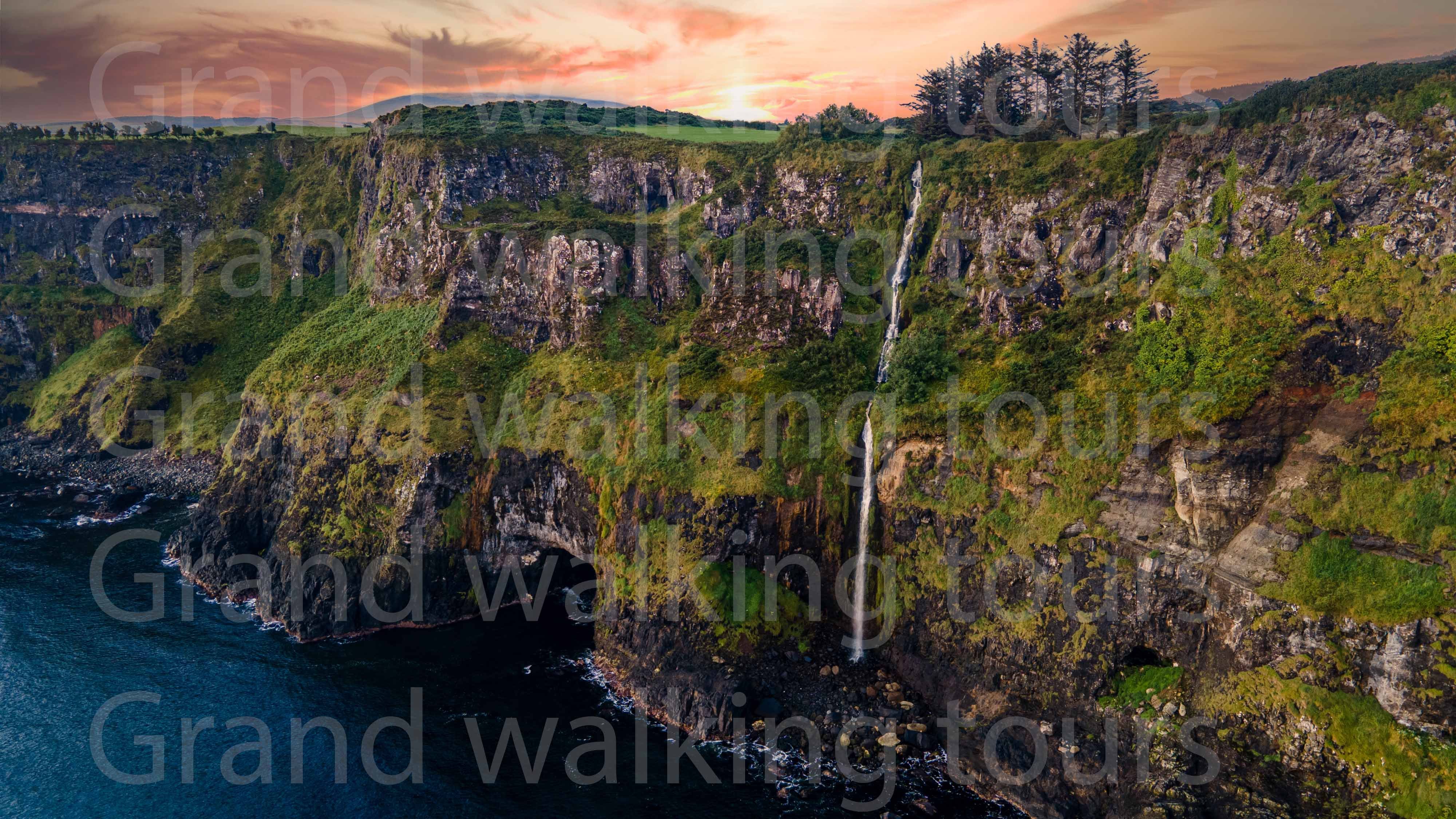 Waterfall Cascading into Irish Sea: Dramatic Coastal Scene in Ireland ...