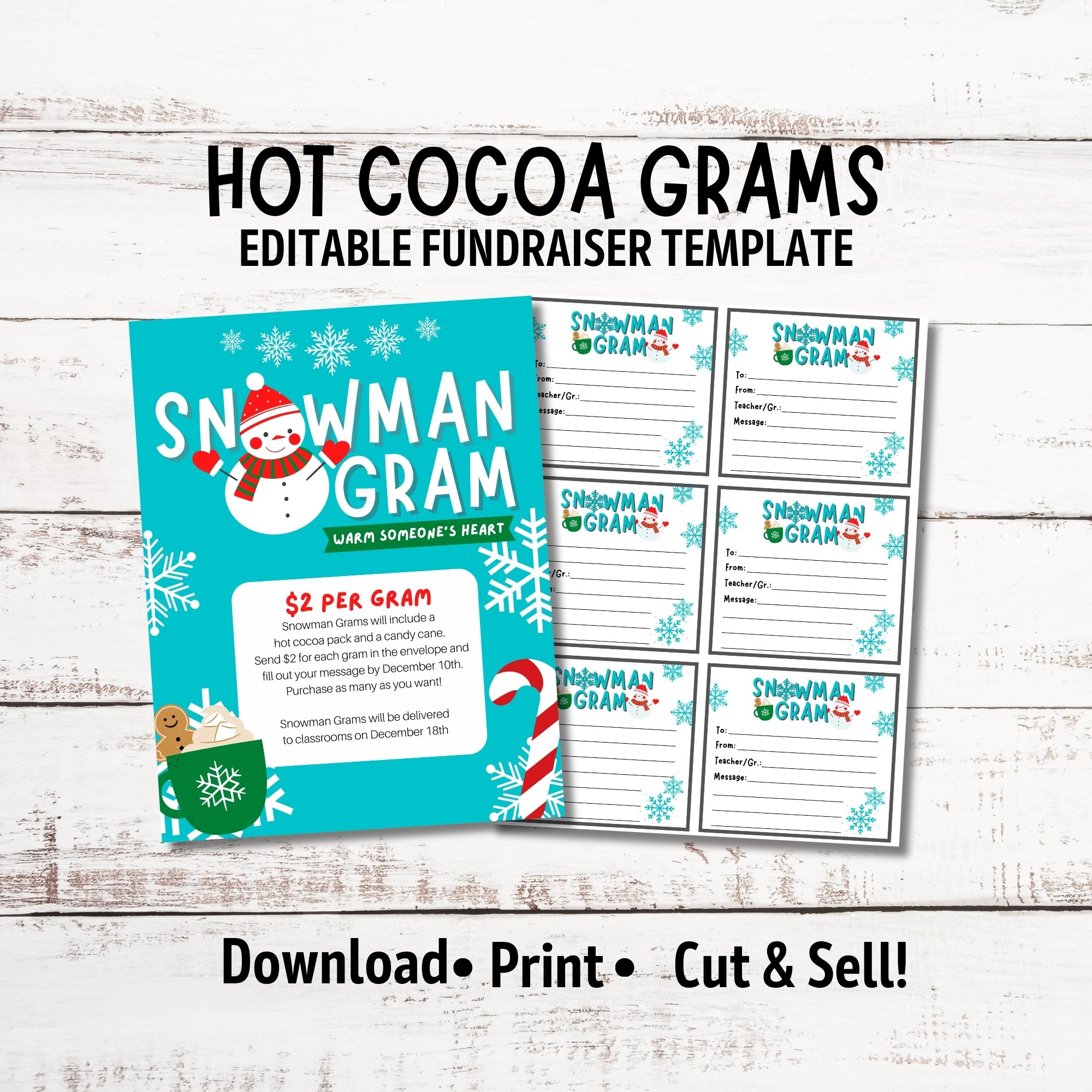 Printable Snowman Christmas Gram for School Fundraiser | Hot Cocoa ...