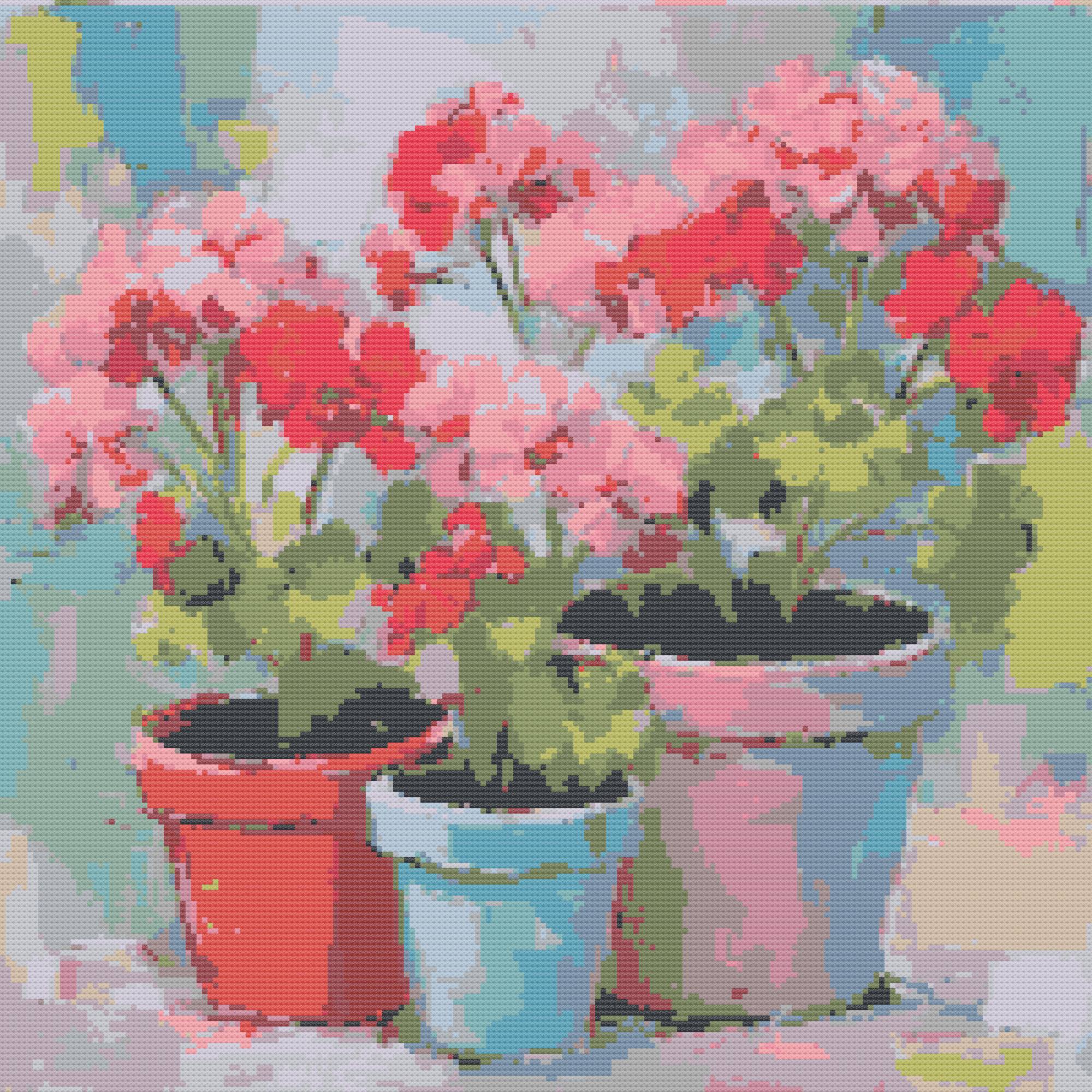 Geraniums Cross Stitch Pattern Mediterranean Flowers PDF Instant Download