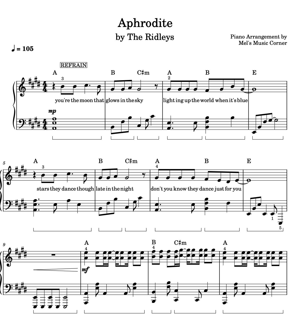 Aphrodite by The Ridleys PIANO SHEET MUSIC or MIDI - Payhip