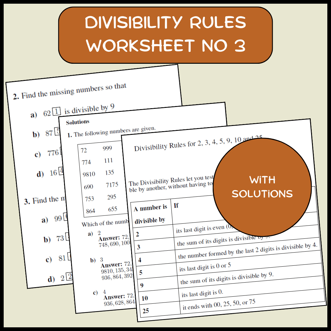 Divisibility Rules Worksheet no 3 (with solutions)