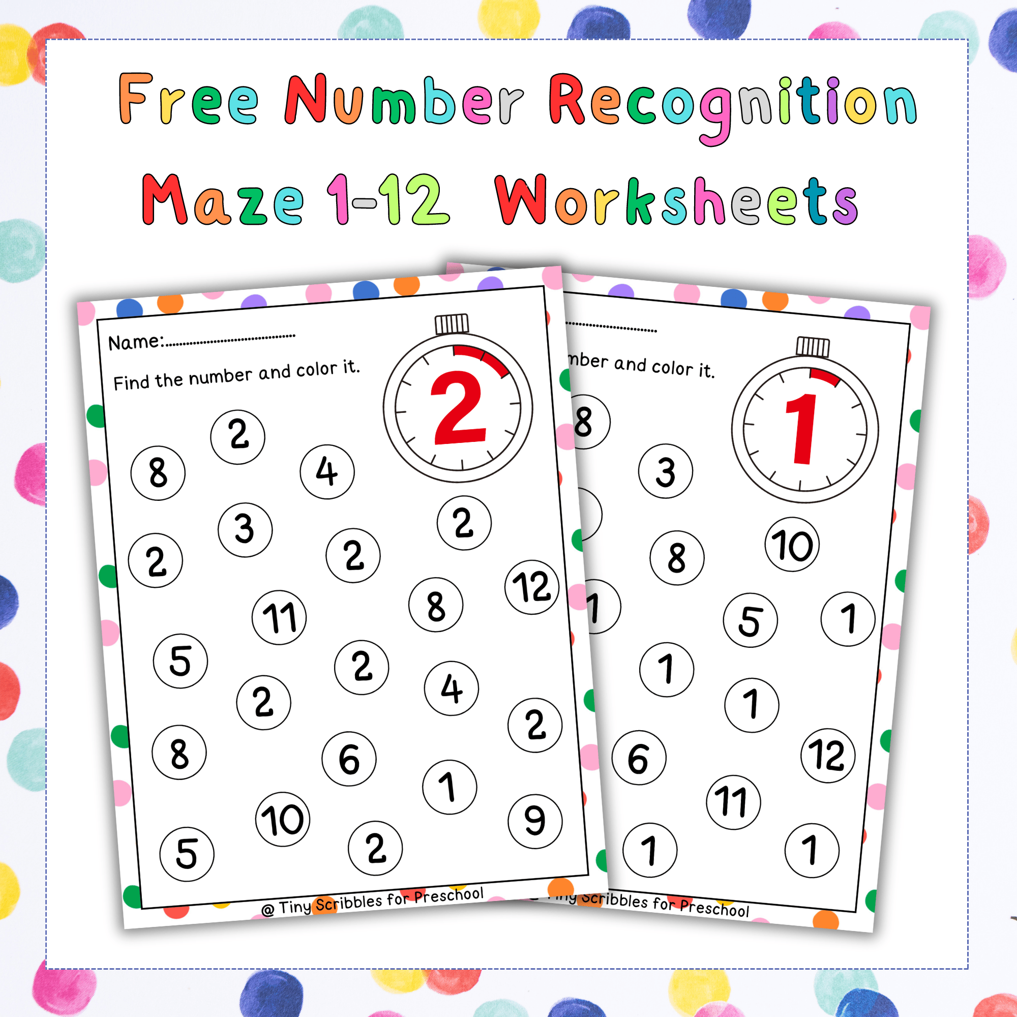 Free Number Recognition Maze 1-12 Worksheets - Payhip