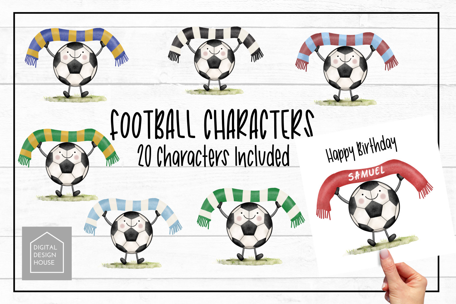 FOOTBALL CHARACTERS Set of 20 Cute Football Characters PNGS - Payhip