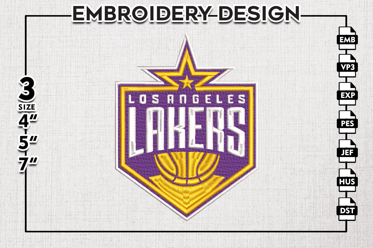 Lakers NBA Team Ball Logo Embroidery Files, NBA Los Angeles Lakers Team ...