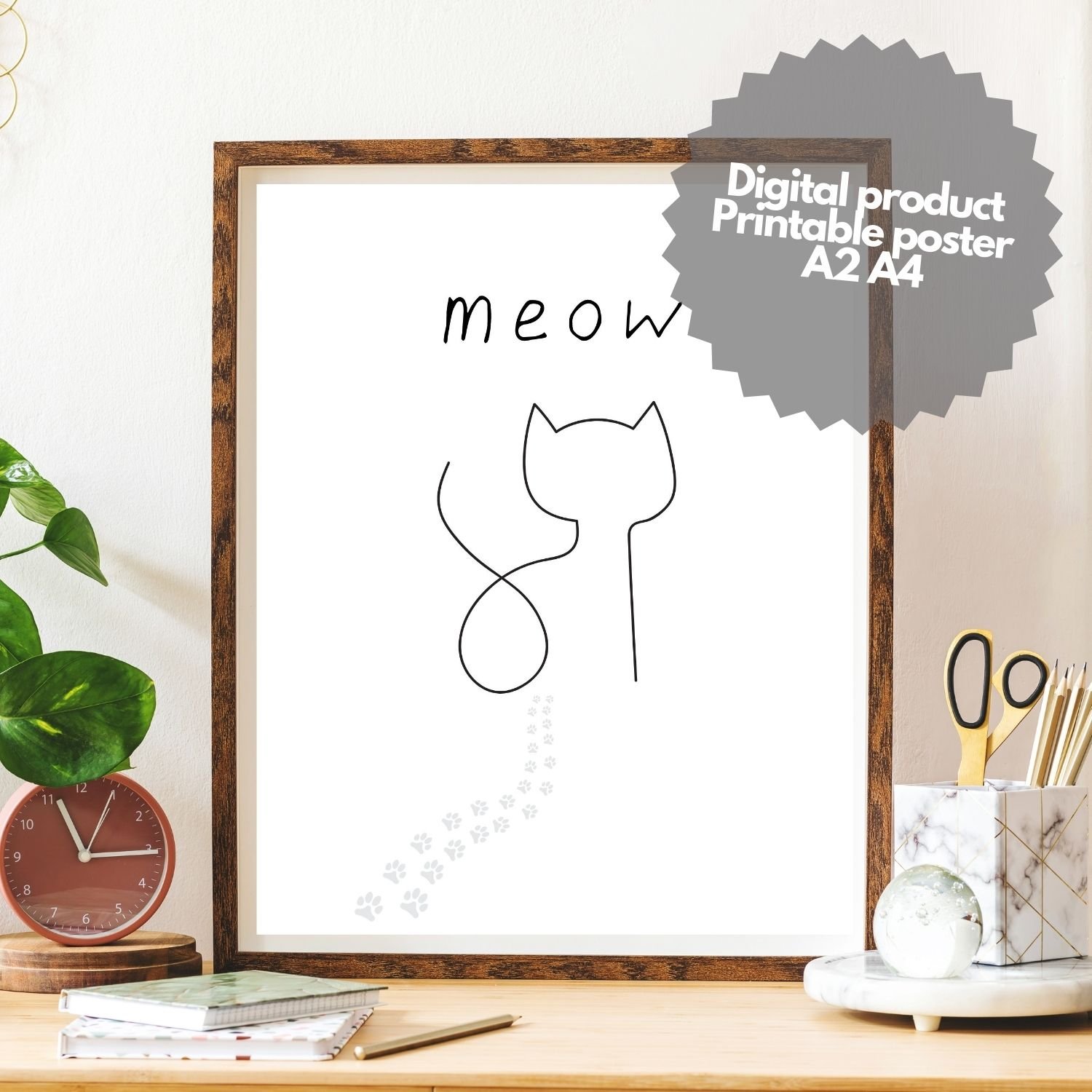 Printable poster. Wall art. Adorable silhouette of a cat calling for ...