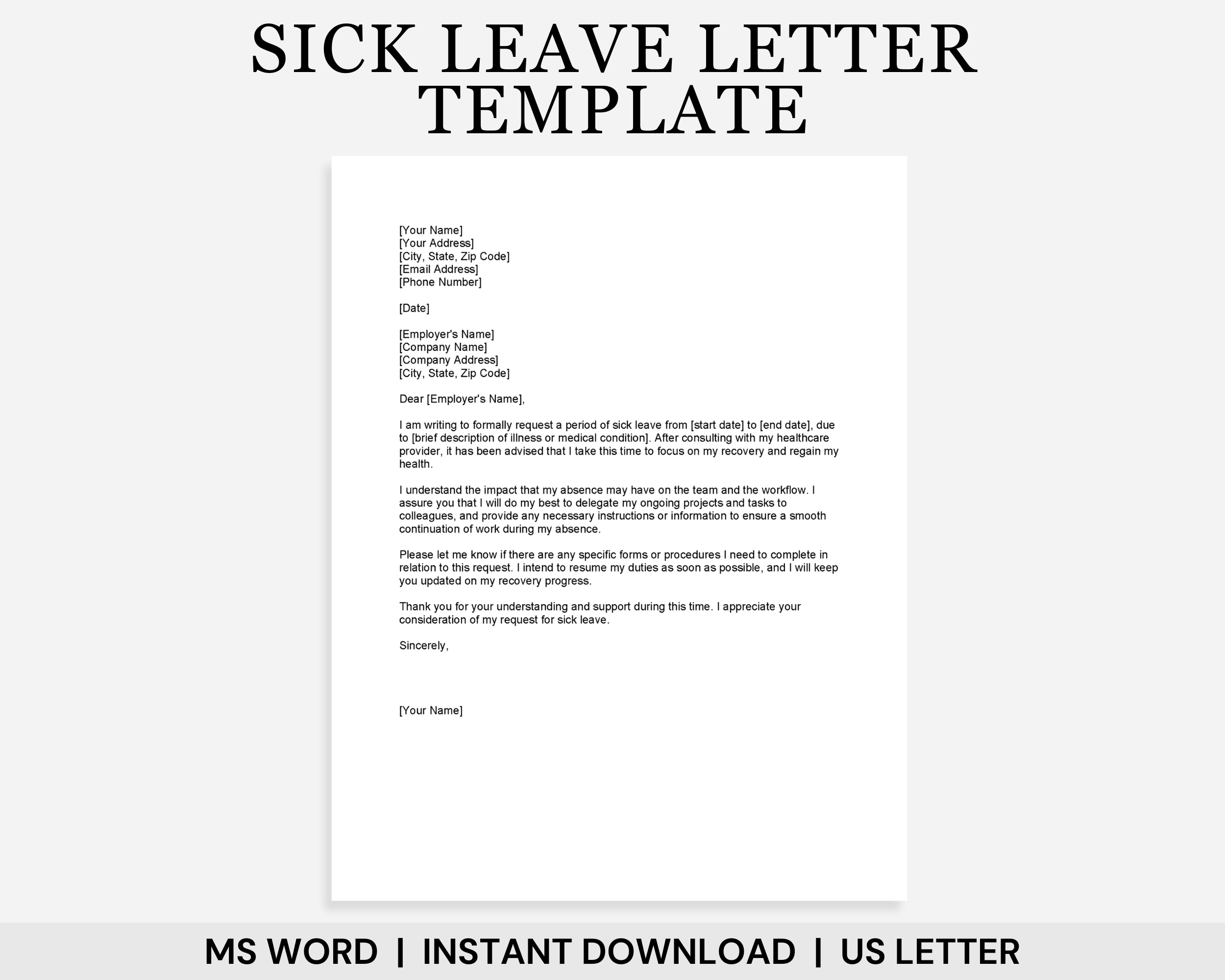Sick Leave Letter Template, Medical Leave Letter, Leave of Absence ...