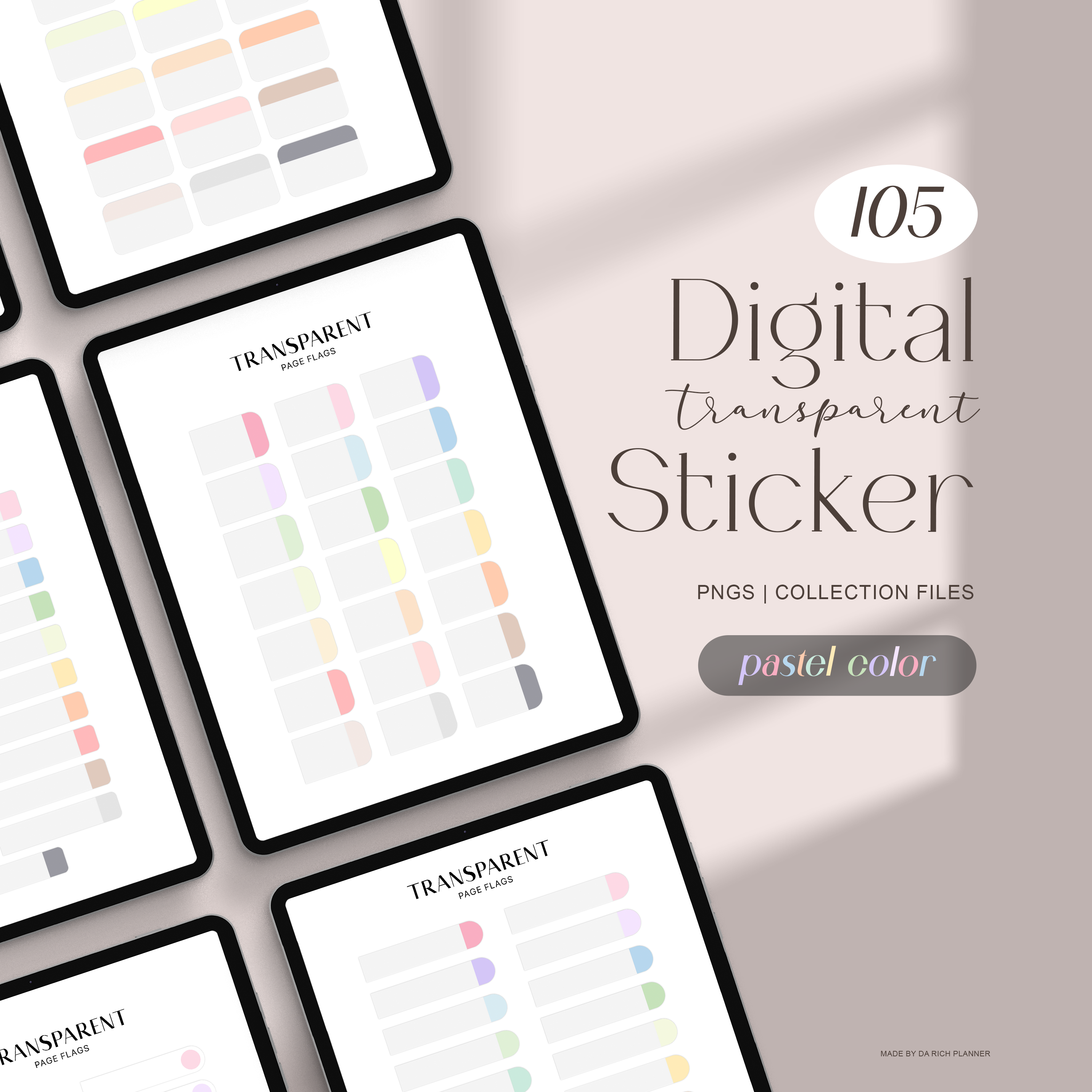 Pastel Transparent Digital Planner Stickers, Student Stickers for iPad ...