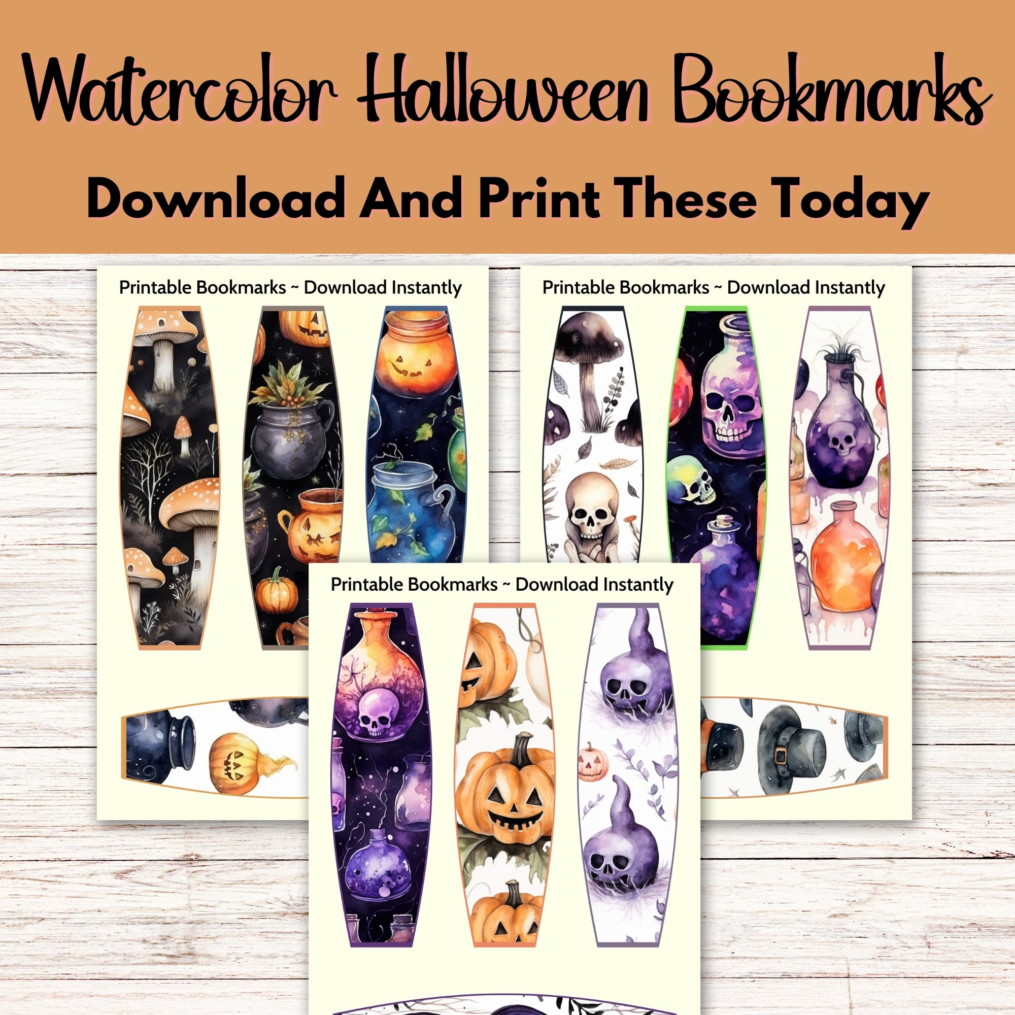 Watercolor Halloween Bookmarks | Printable Spooky Bookmarks | Gift For ...