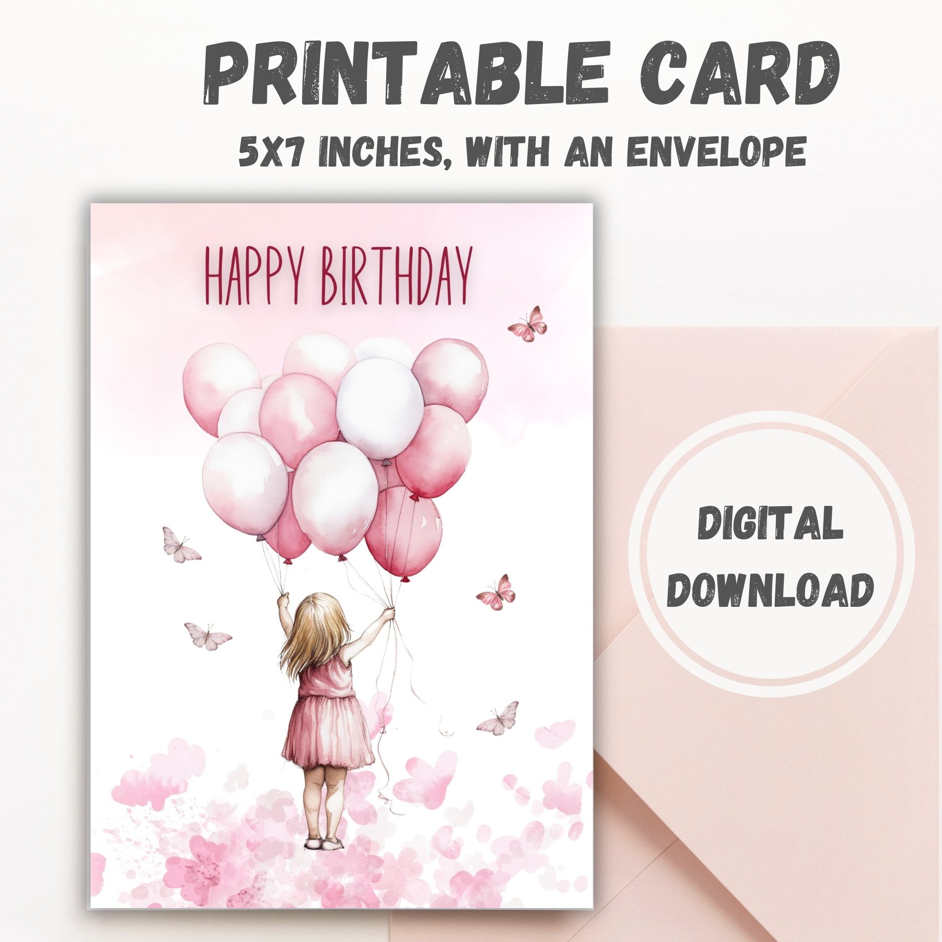 Printable Pink Happy Birthday Card for a Little Girl - Payhip
