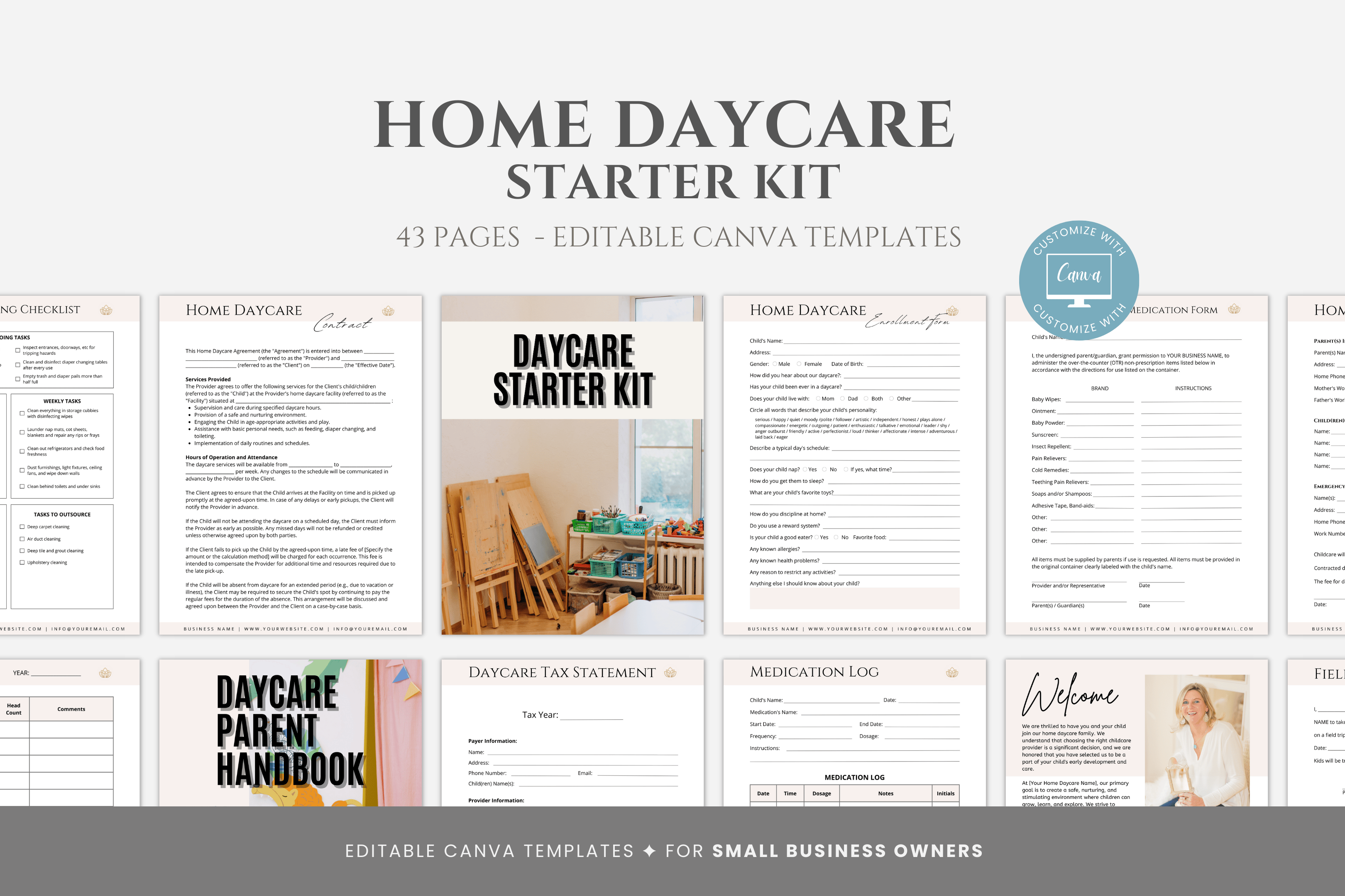 Daycare Starter Kit, Editable Daycare Forms Templates, Starter Kit for ...