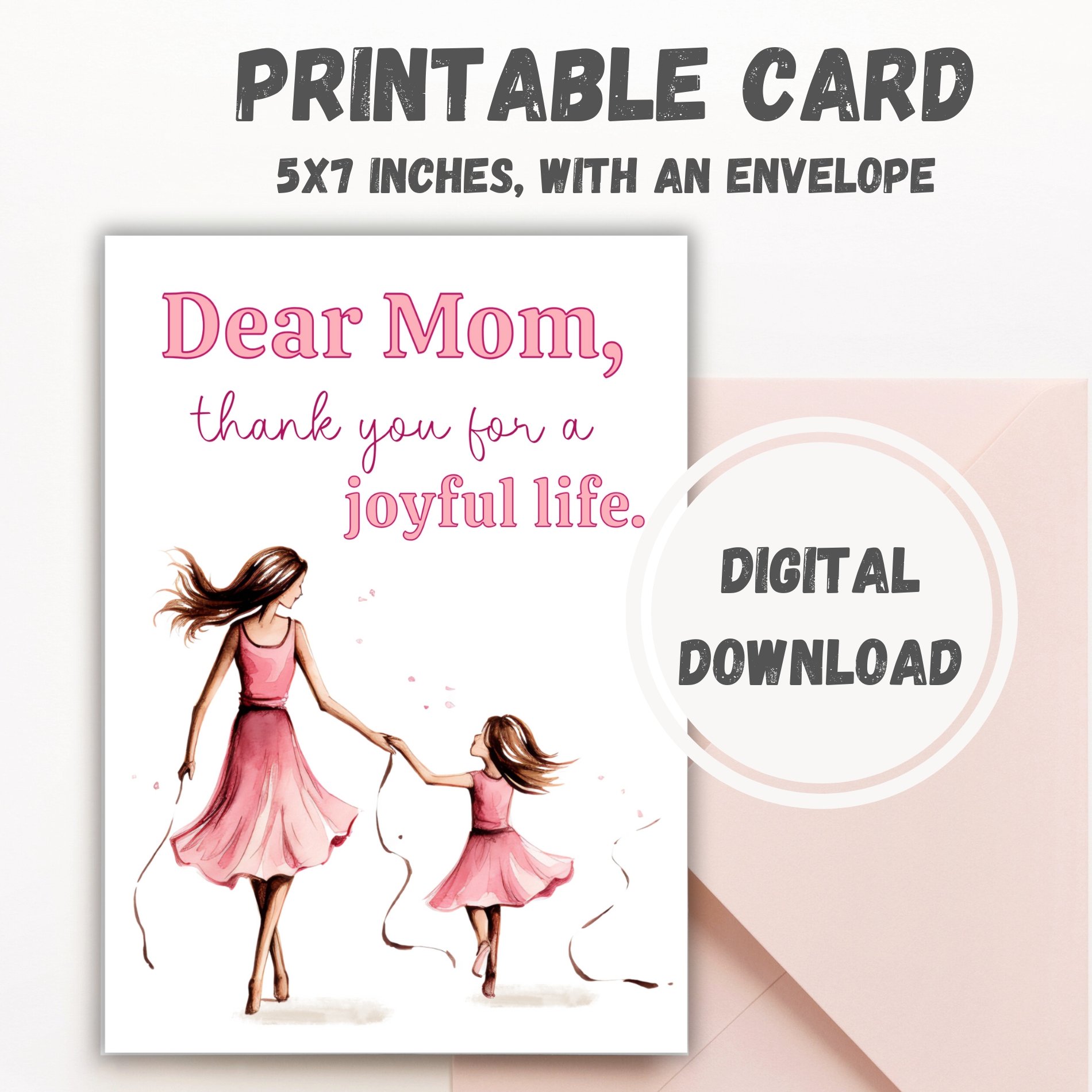 Printable Thank You Mom Card, Mother and Daughter Card - Payhip