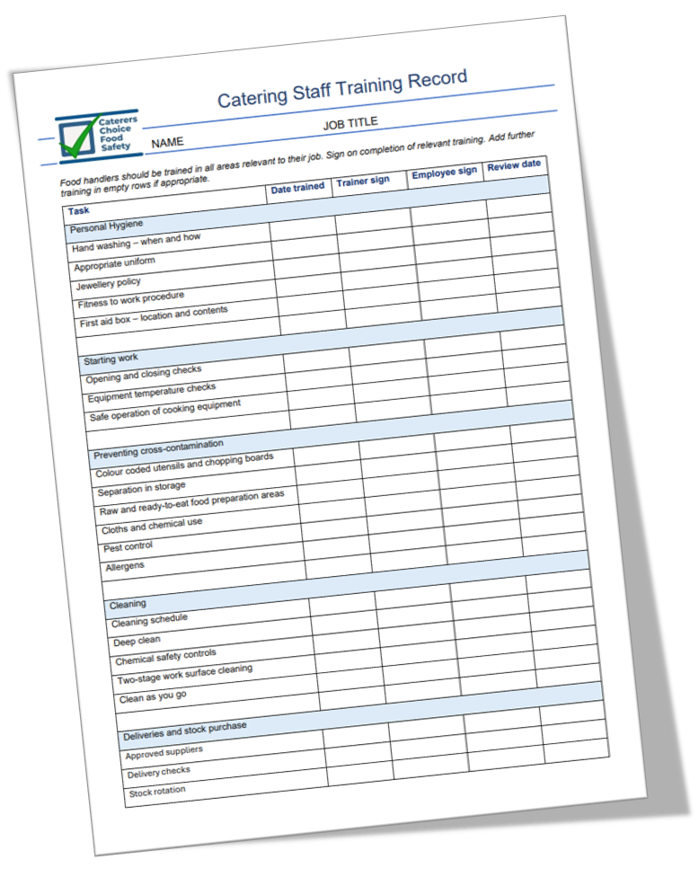 Catering Staff Training Record