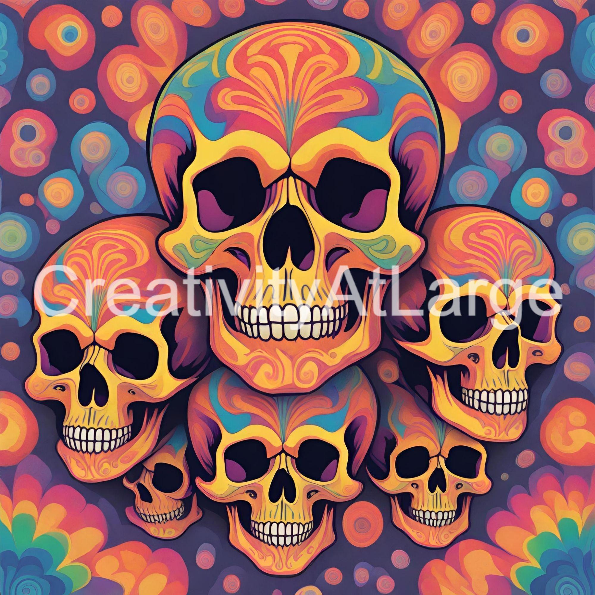 Groovy Neon Skulls Catacombs Halloween 4 PNG Image Set - Payhip